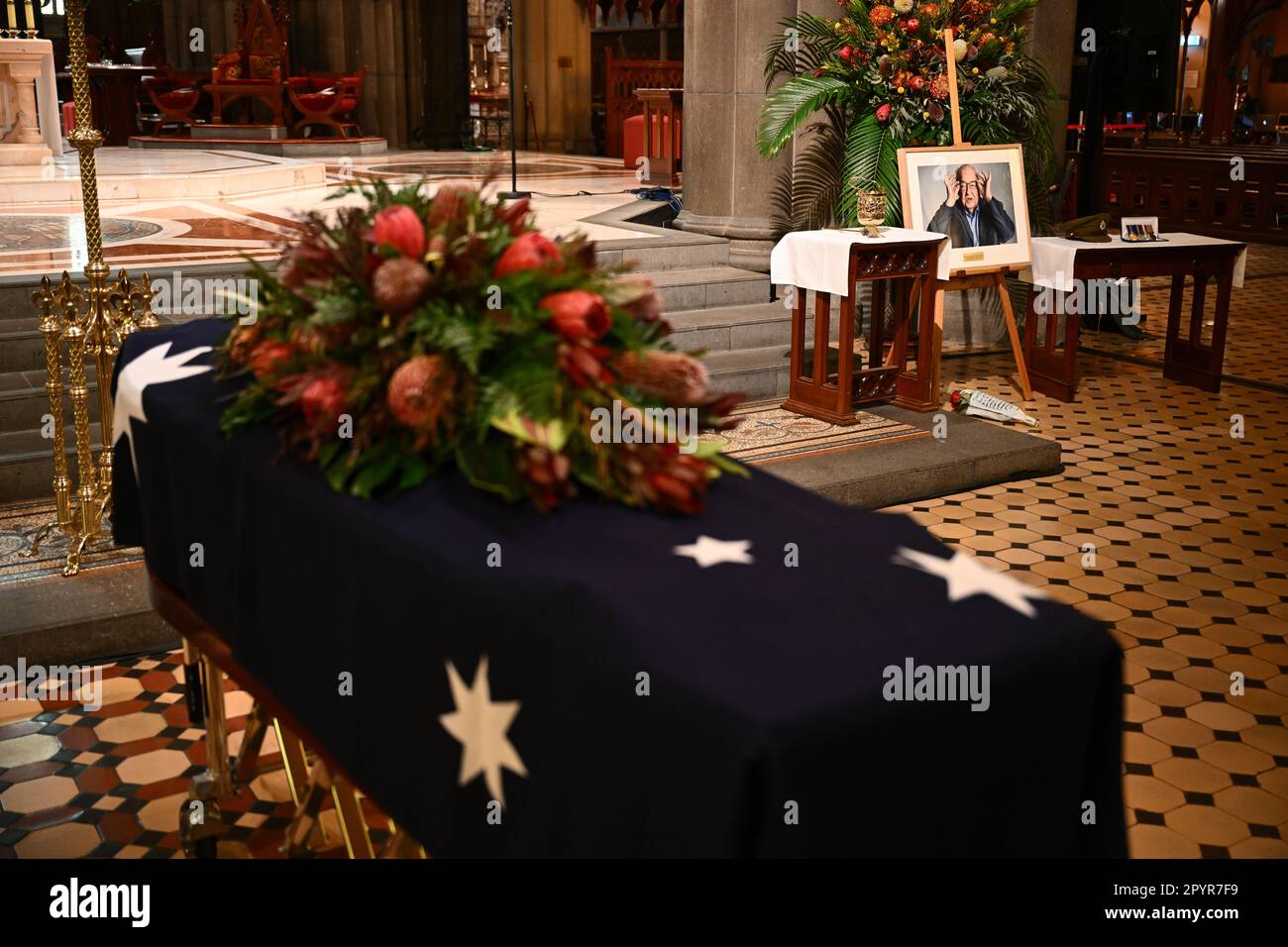 The casket of Father Bob Maguire ahead of the State Funeral Service ...