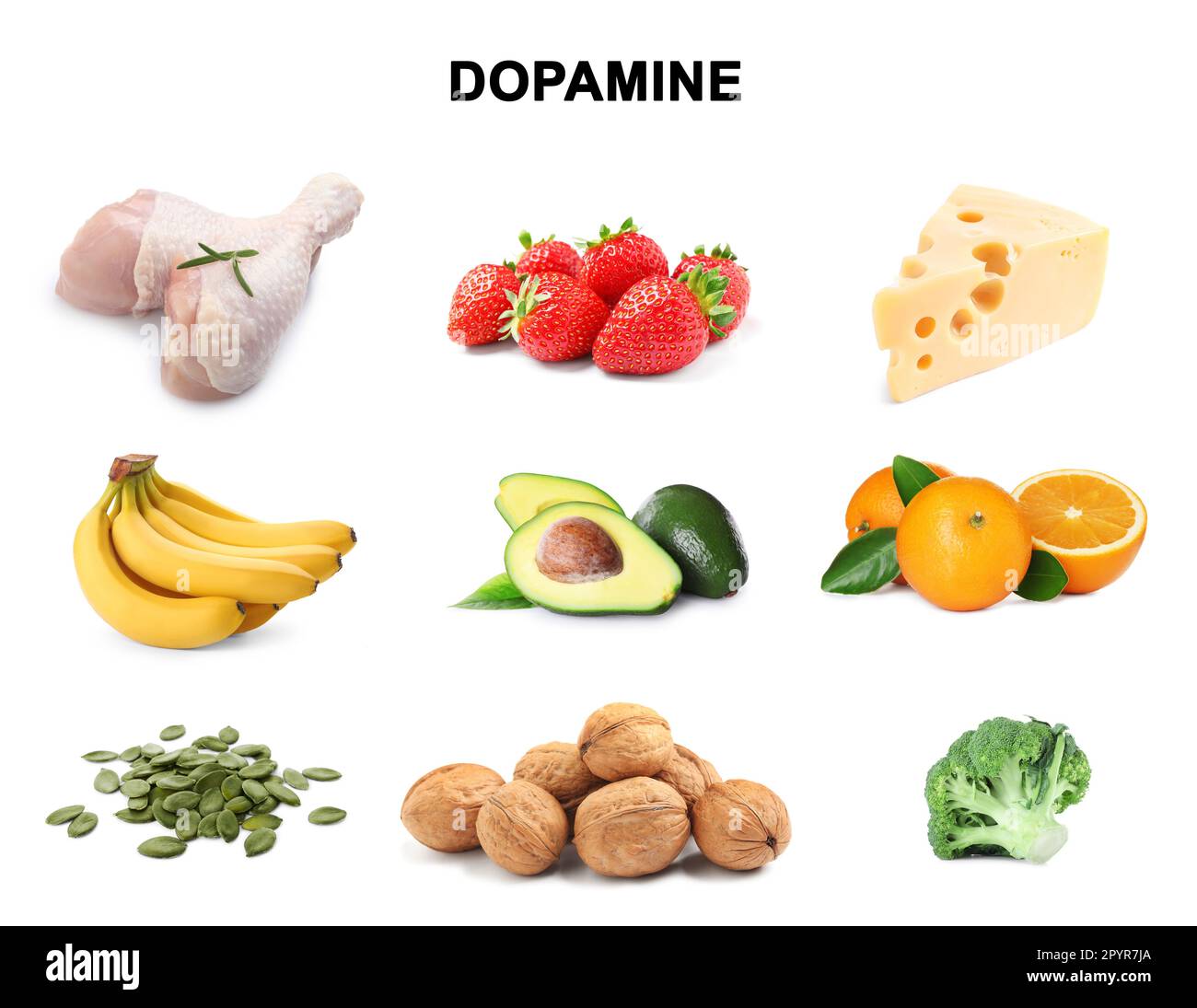 Different Foods Rich In Dopamine That Can Help You Feel Happiness Different Tasty Products On