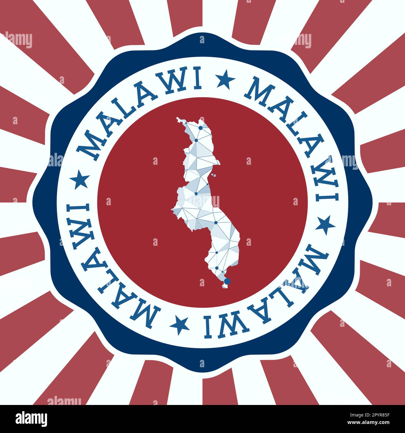 Malawi Badge. Round logo of country with triangular mesh map and radial ...
