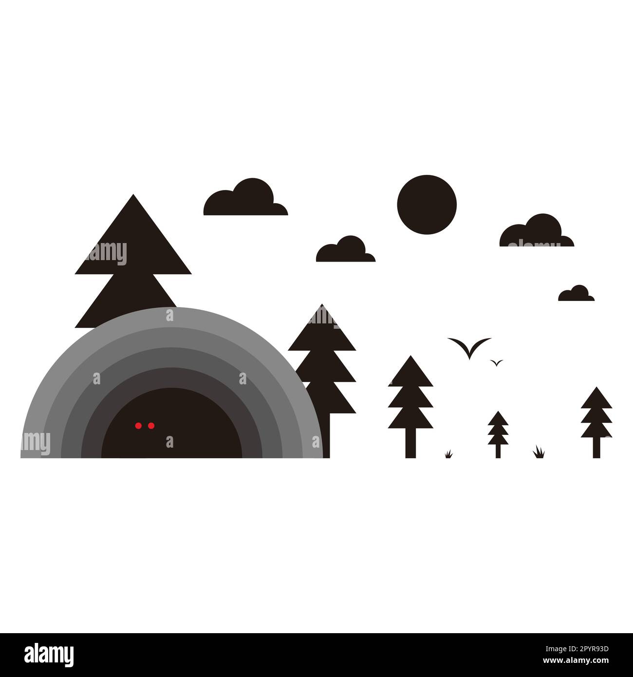 Forest and cave, illustration geometric symbol simple logo vector Stock ...