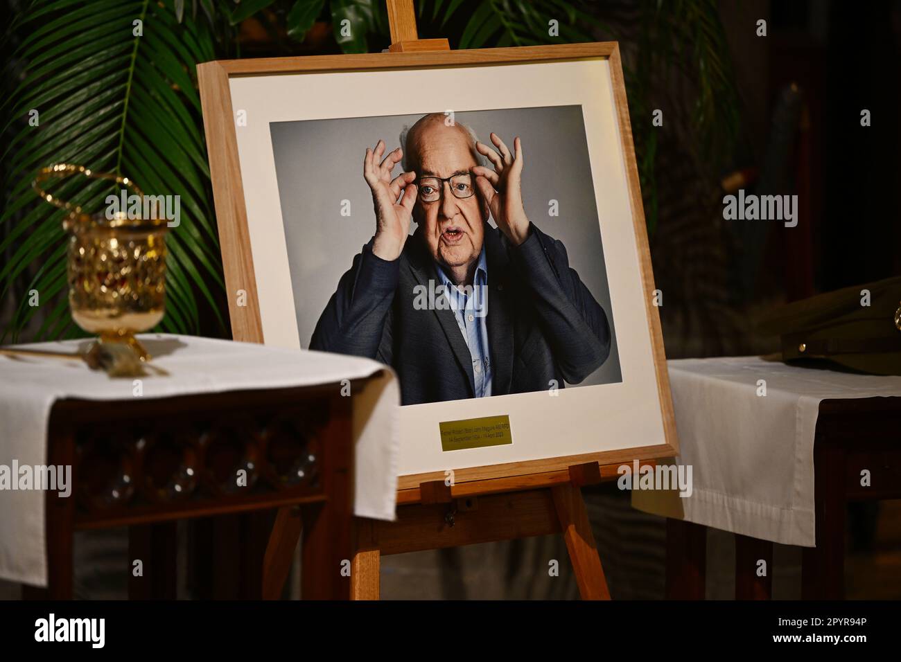 A portrait of Father Bob Maguire is seen ahead of the State Funeral ...