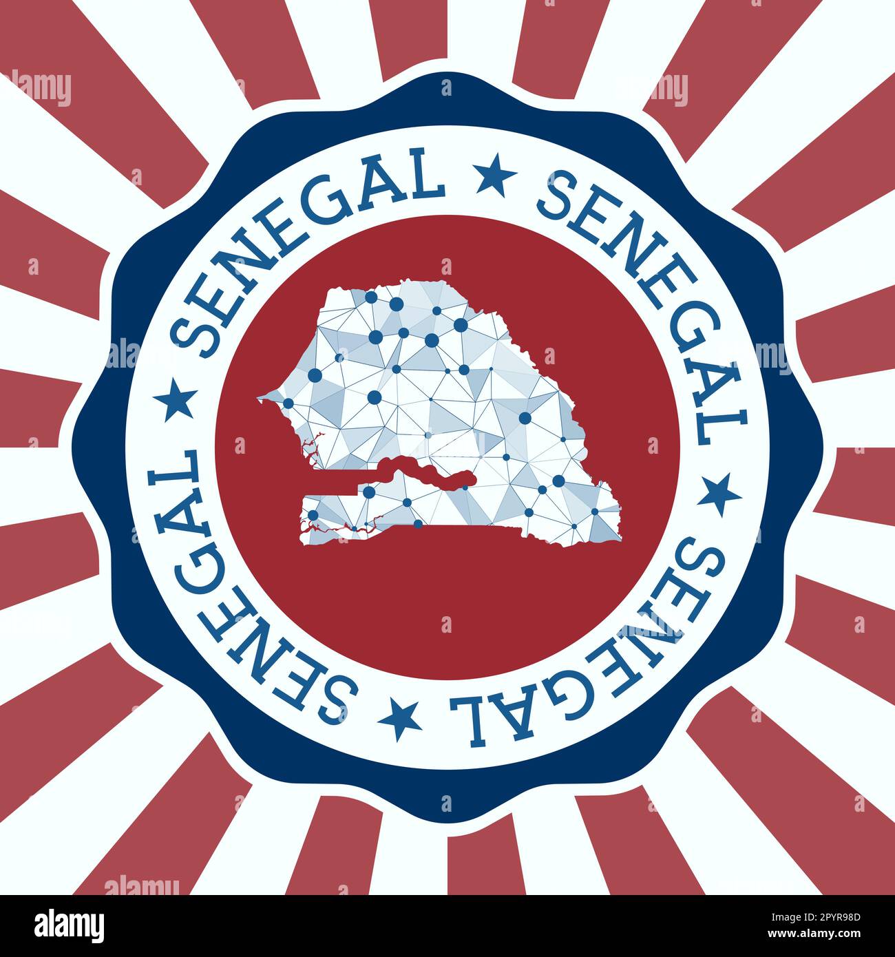 Senegal Badge. Round logo of country with triangular mesh map and ...