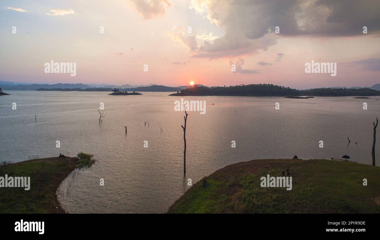 aerial view Beautiful sky in sunset above the Lagoon. Scene of romantic ...