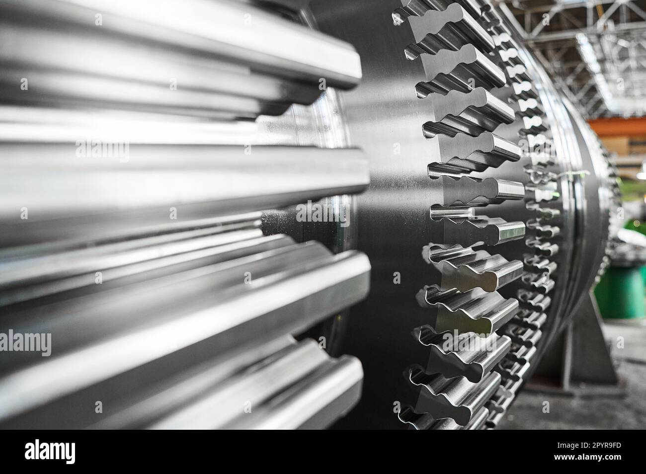 Metal shaft of steam turbine without blades in workshop Stock Photo - Alamy