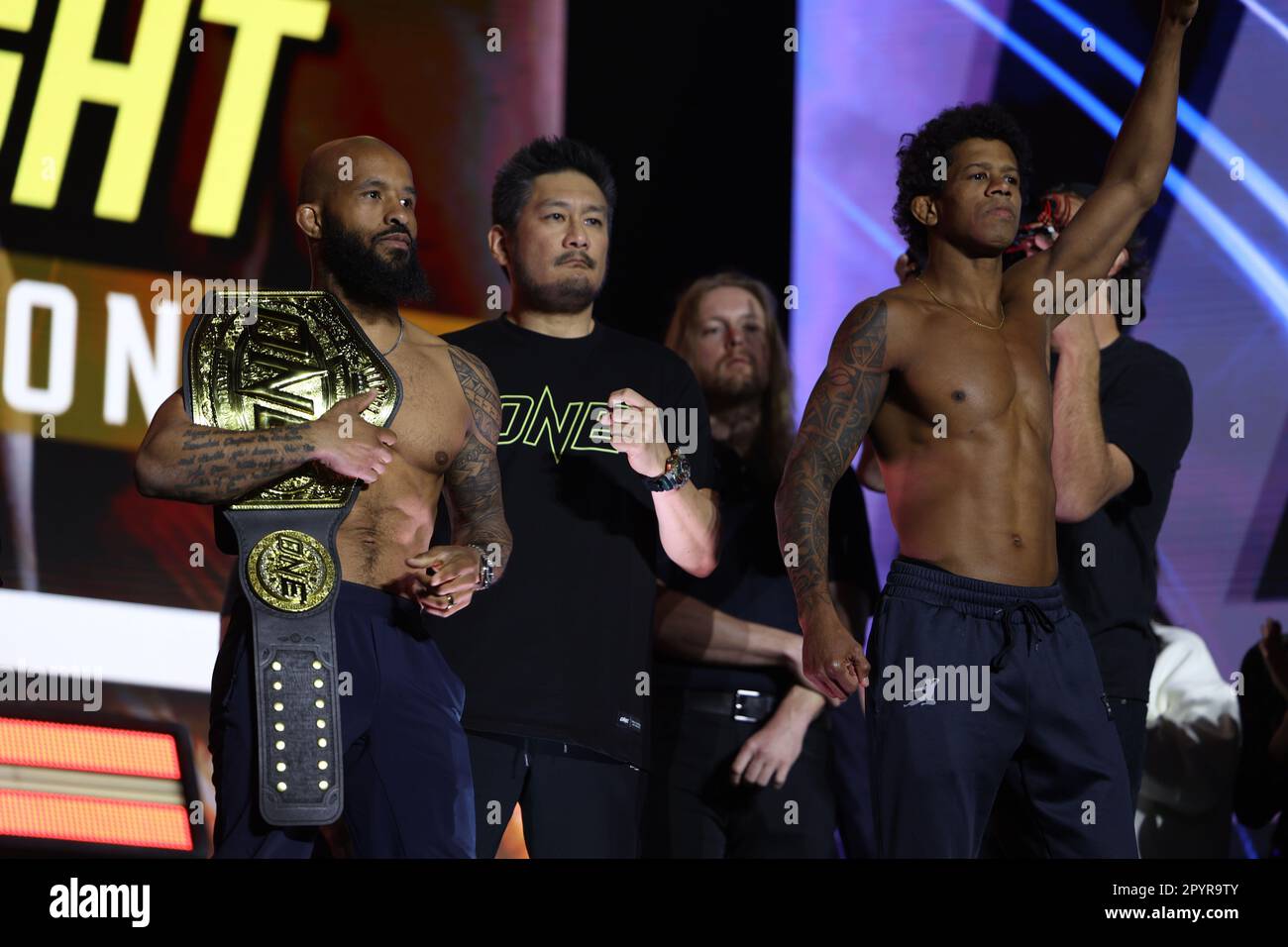 DENVER, COLORADO - MAY 4: (L-R) Demetrious Johnson faces off against ...