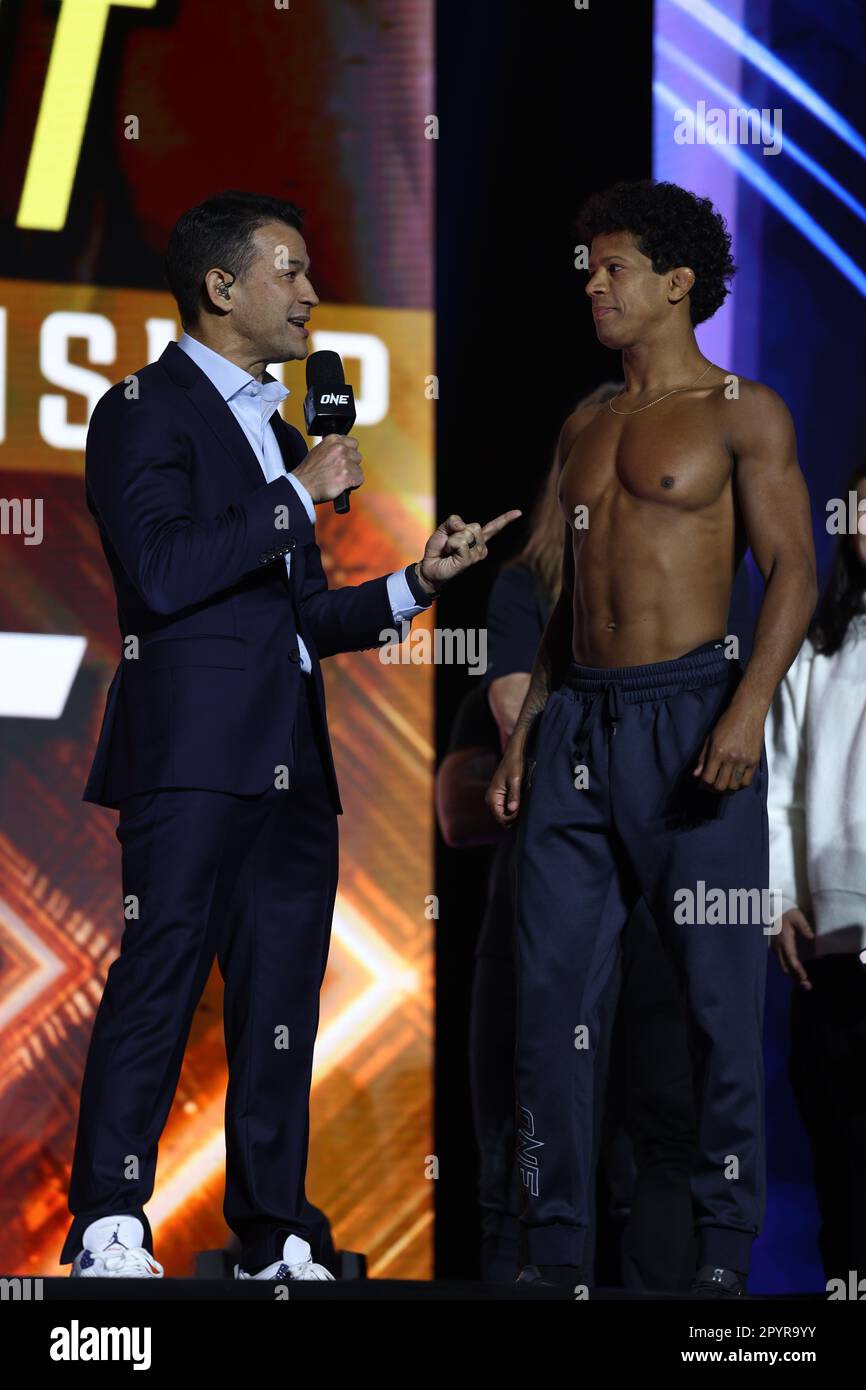 DENVER, COLORADO - MAY 4: Adriano Moraes gets interviewed at the ONE ...