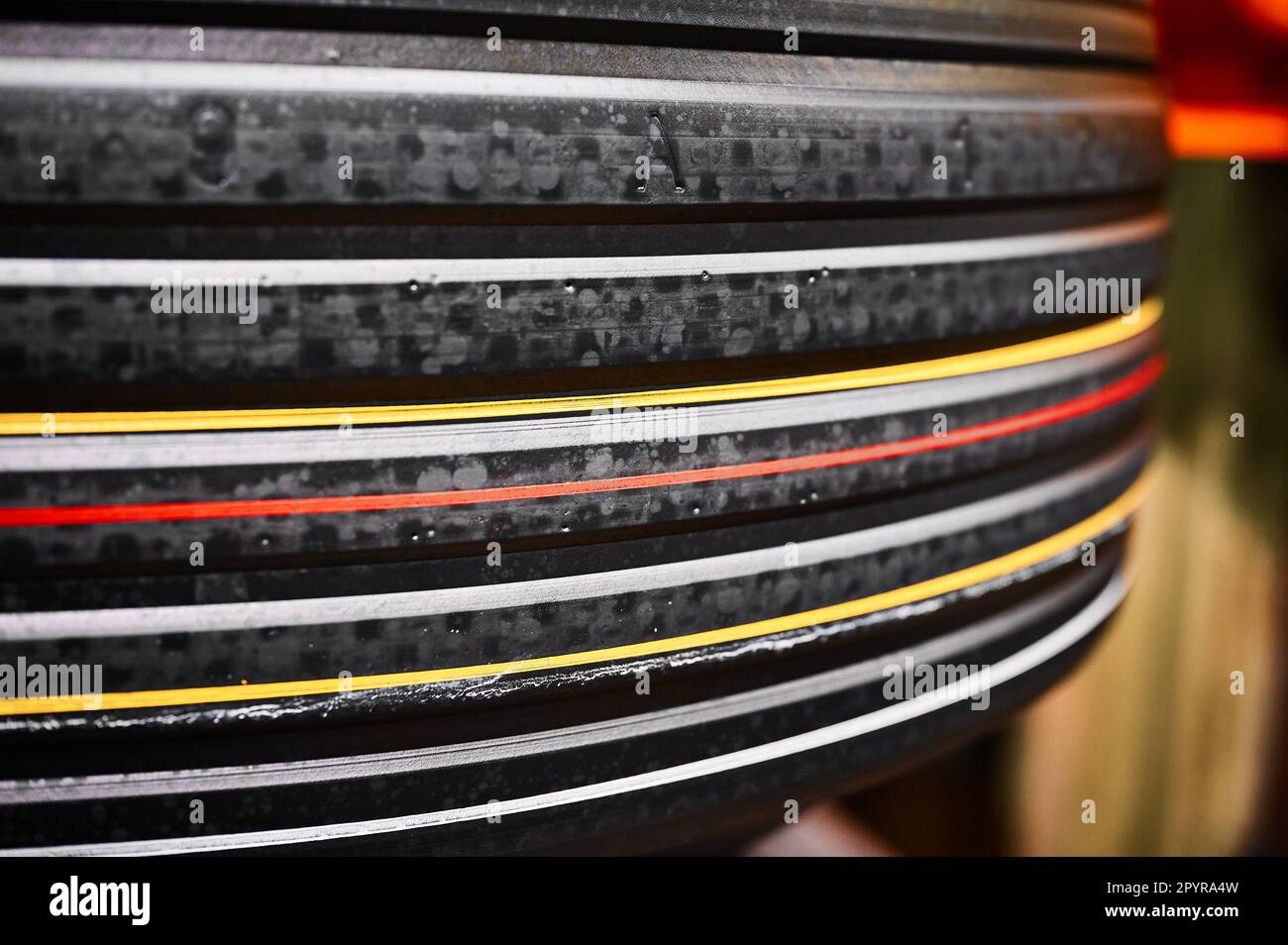 New tire with color marking in workshop Stock Photo - Alamy