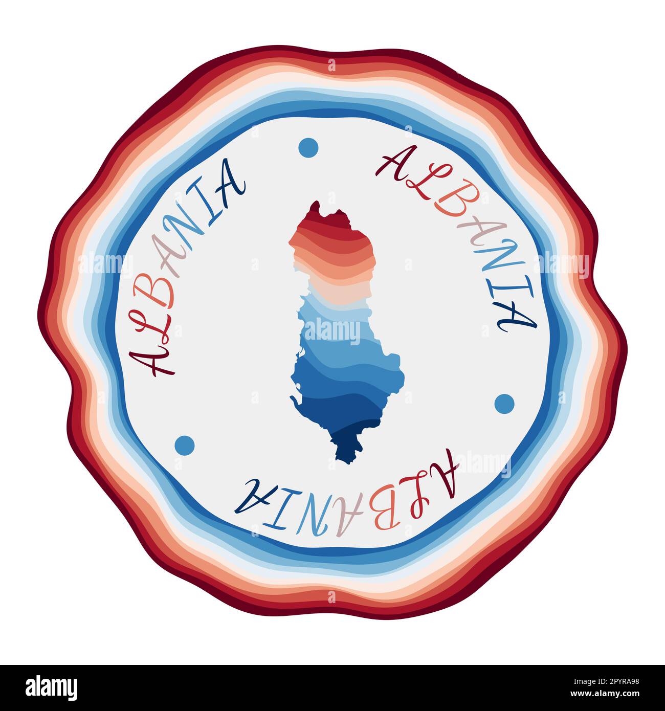 Albania badge. Map of the country with beautiful geometric waves and ...