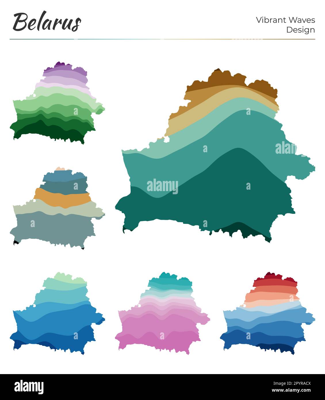 Set of vector maps of Belarus. Vibrant waves design. Bright map of ...