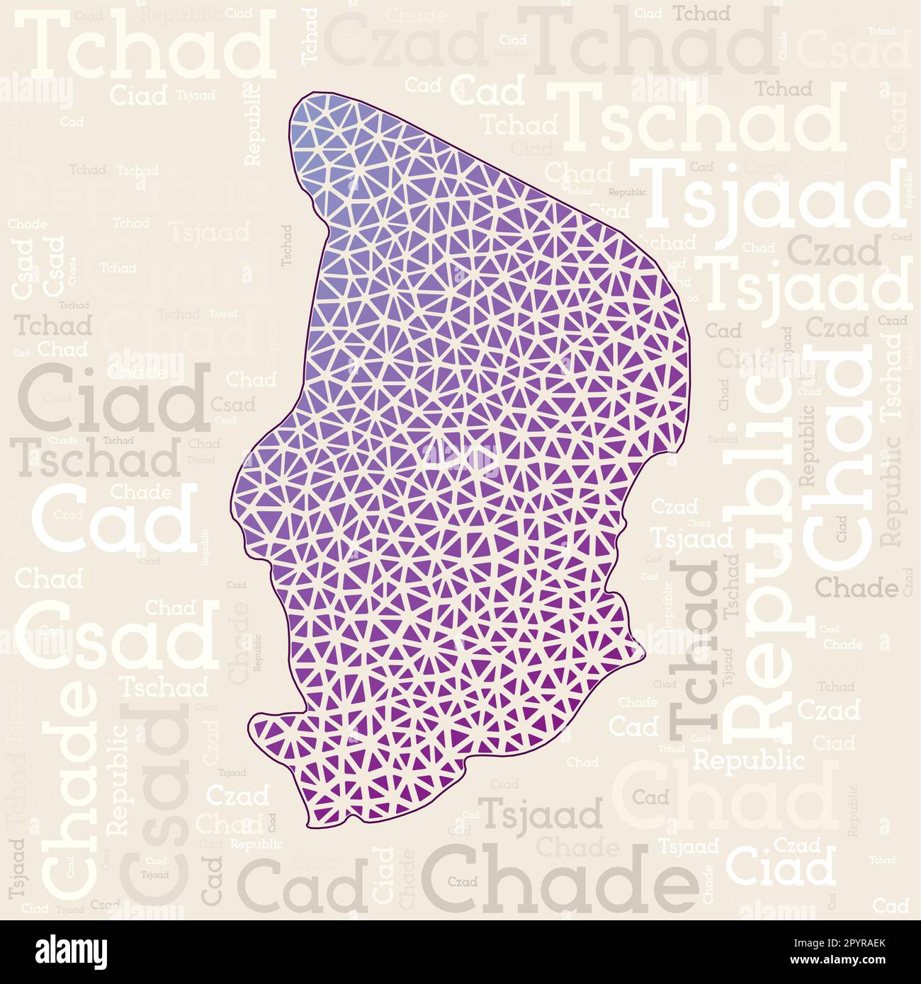 Chad map design. Country names in different languages and map shape ...