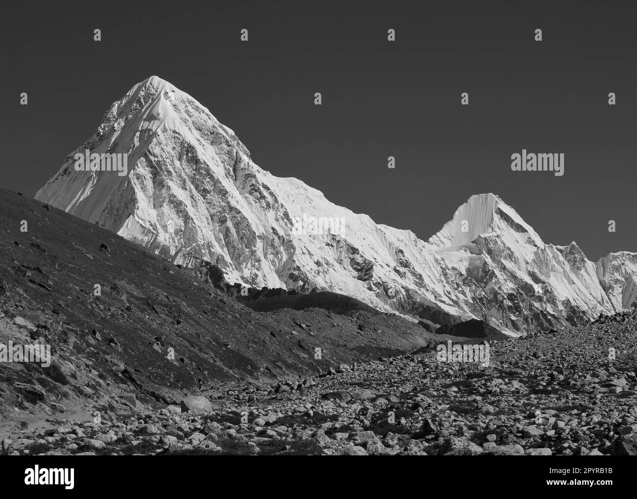 Majestic mountain range snow covered Black and White Stock Photos ...