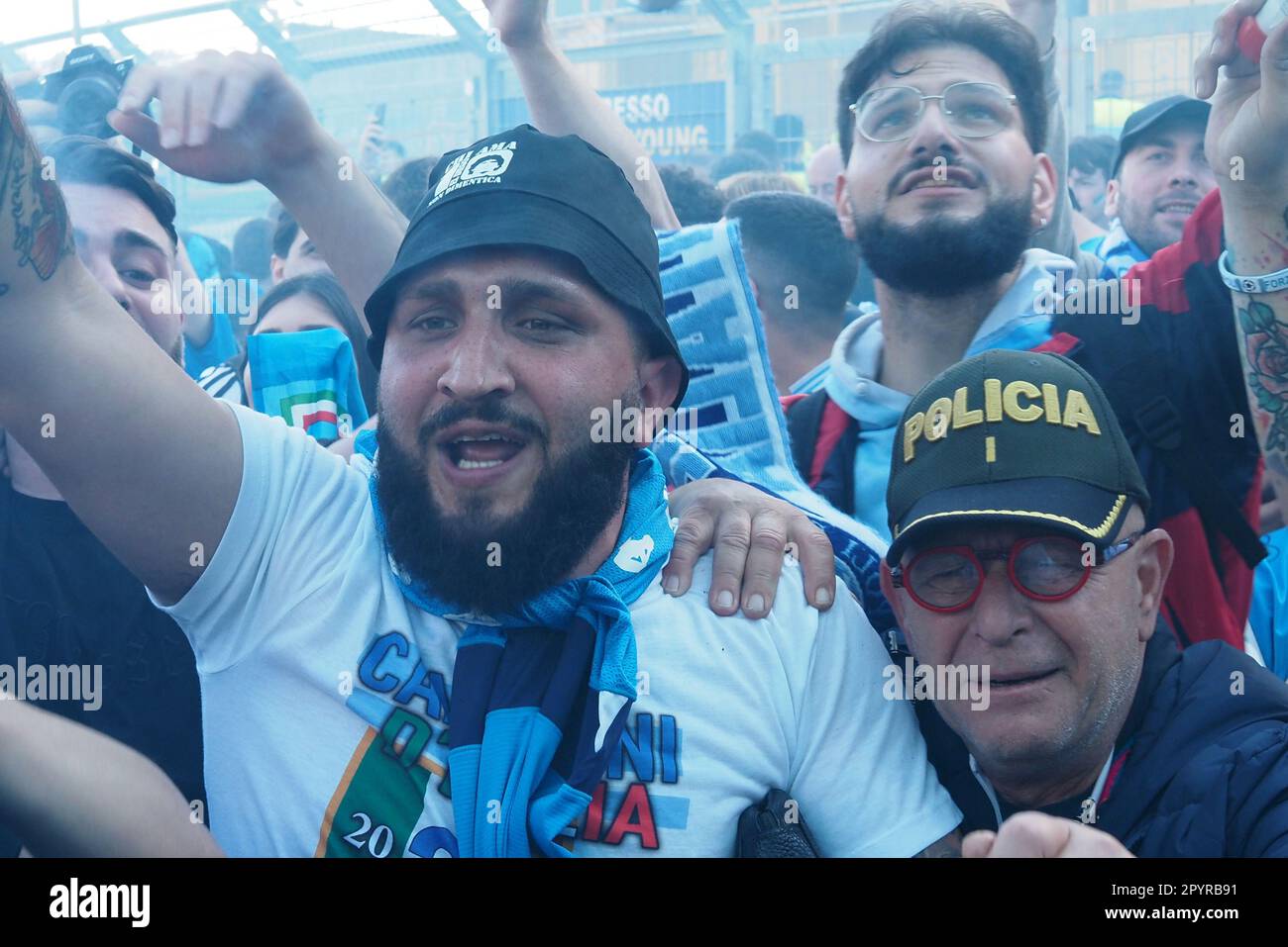 Napoli, Italy. 04th May, 2023. Napoli fans celebrate the victory of the ...