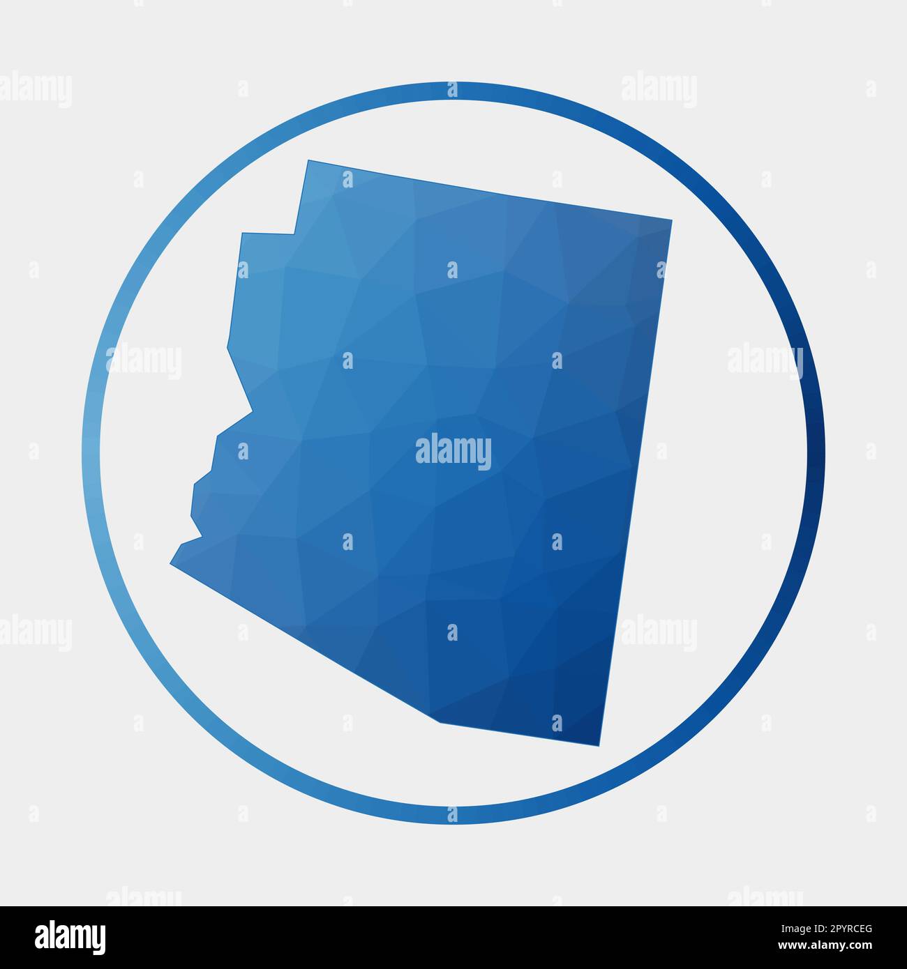 Arizona icon. Polygonal map of the US state in gradient ring. Round low ...