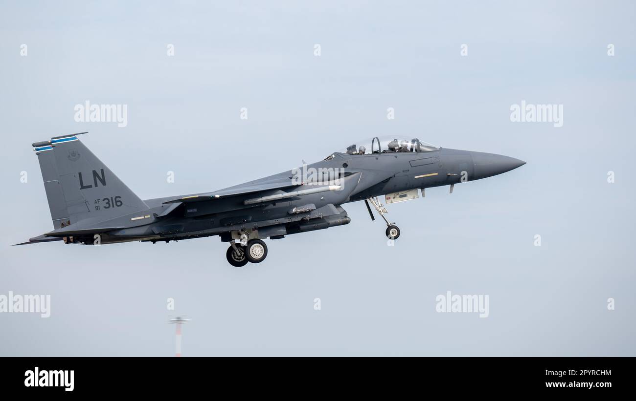 A U.S. Air Force F-15E Strike Eagle assigned to the 492nd Fighter ...