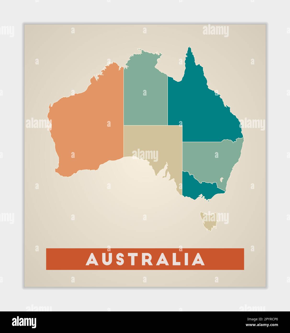 Australia poster. Map of the country with colorful regions. Shape of ...