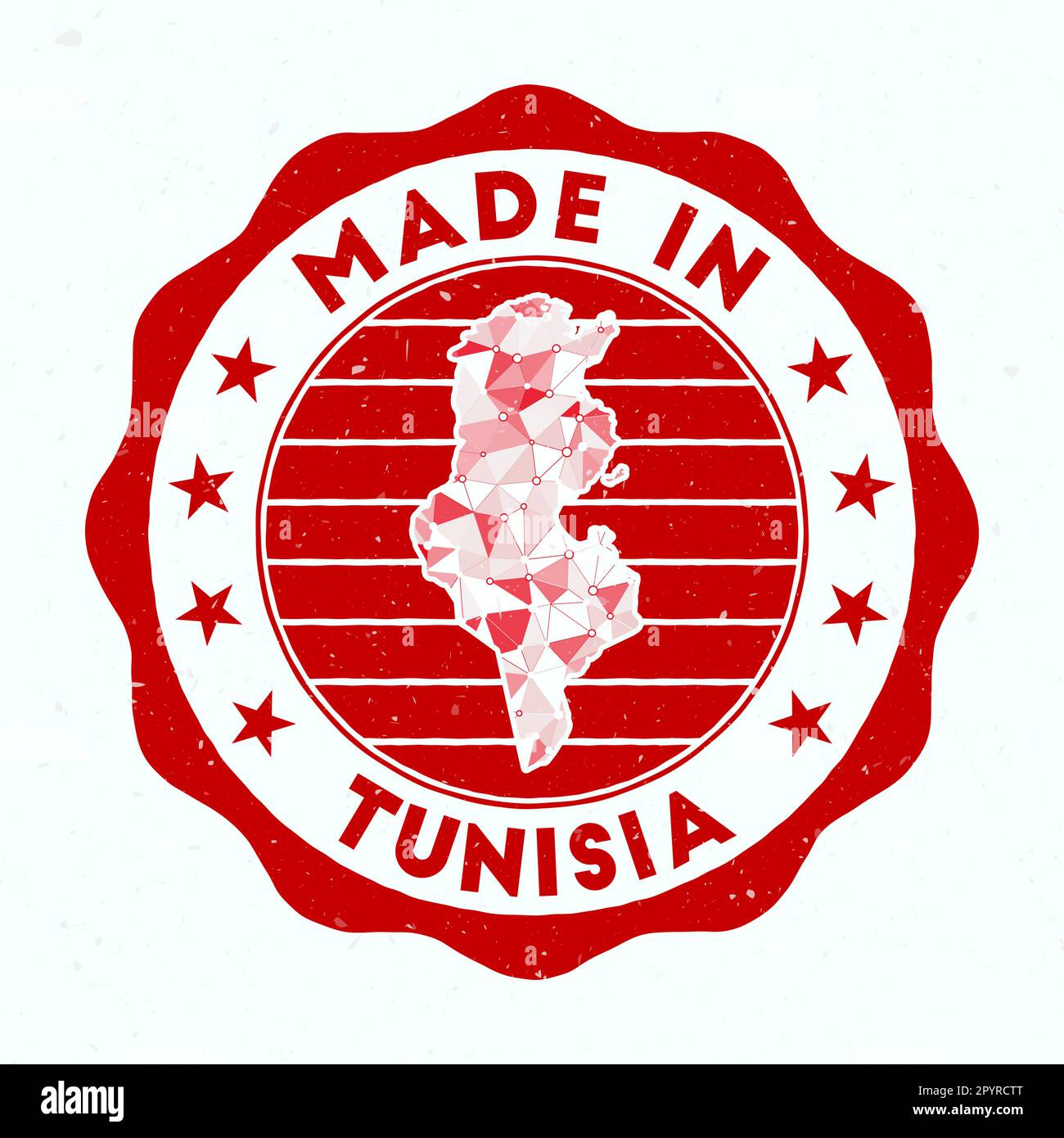 Made In Tunisia. Country round stamp. Seal of Tunisia with border shape ...