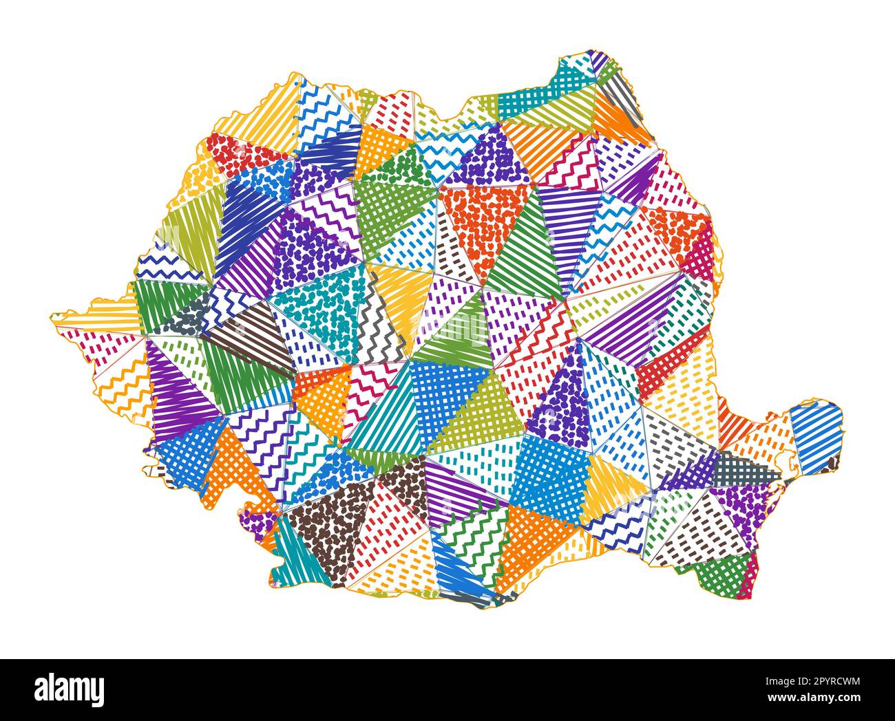 Kid style map of Romania. Hand drawn polygons in the shape of Romania ...
