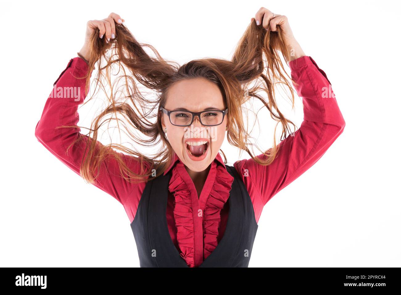 Stressed Out Business Woman Tearing Her Hair Out Stock Photo - Alamy