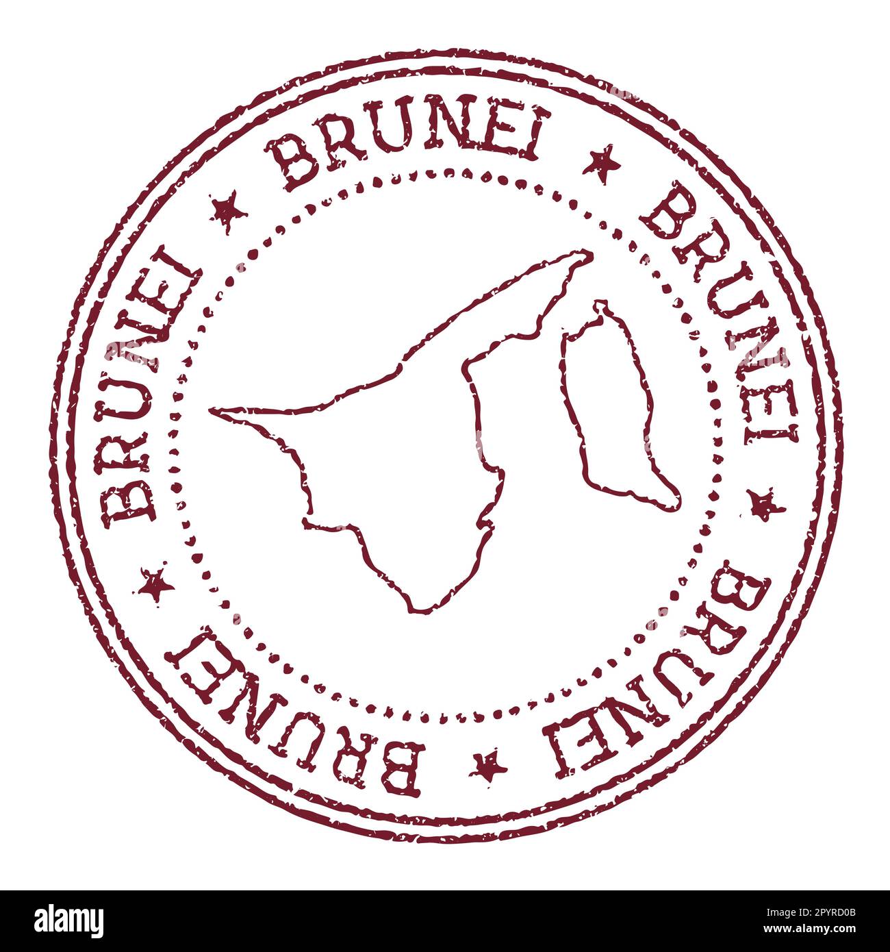 Brunei round rubber stamp with country map. Vintage red passport stamp ...