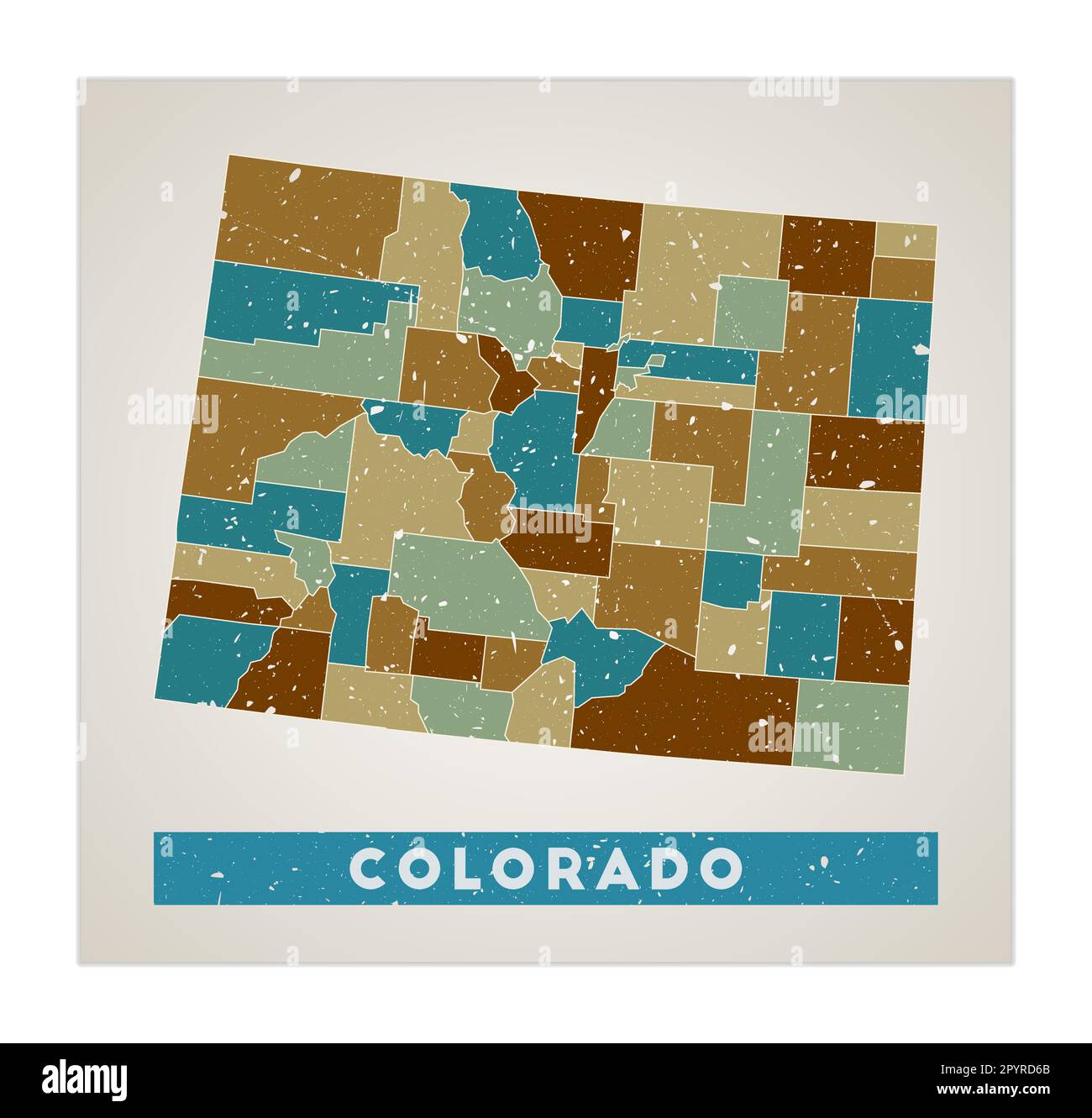 Colorado map. US state poster with regions. Old grunge texture. Shape ...