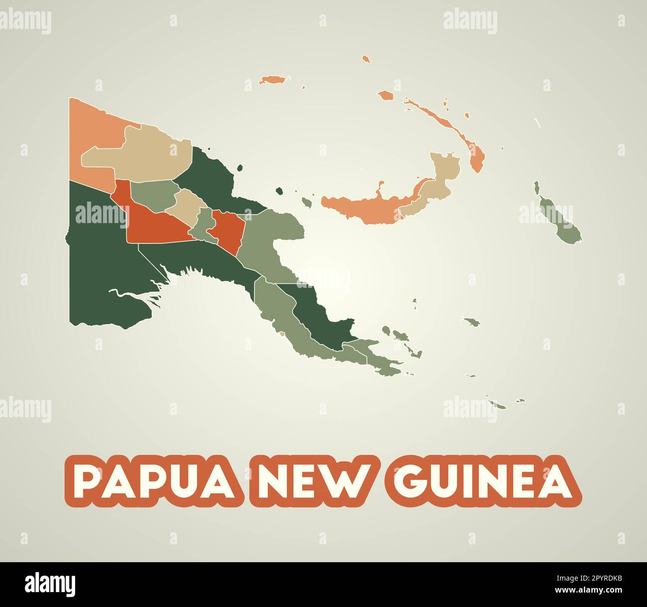 Papua New Guinea poster in retro style. Map of the country with regions ...