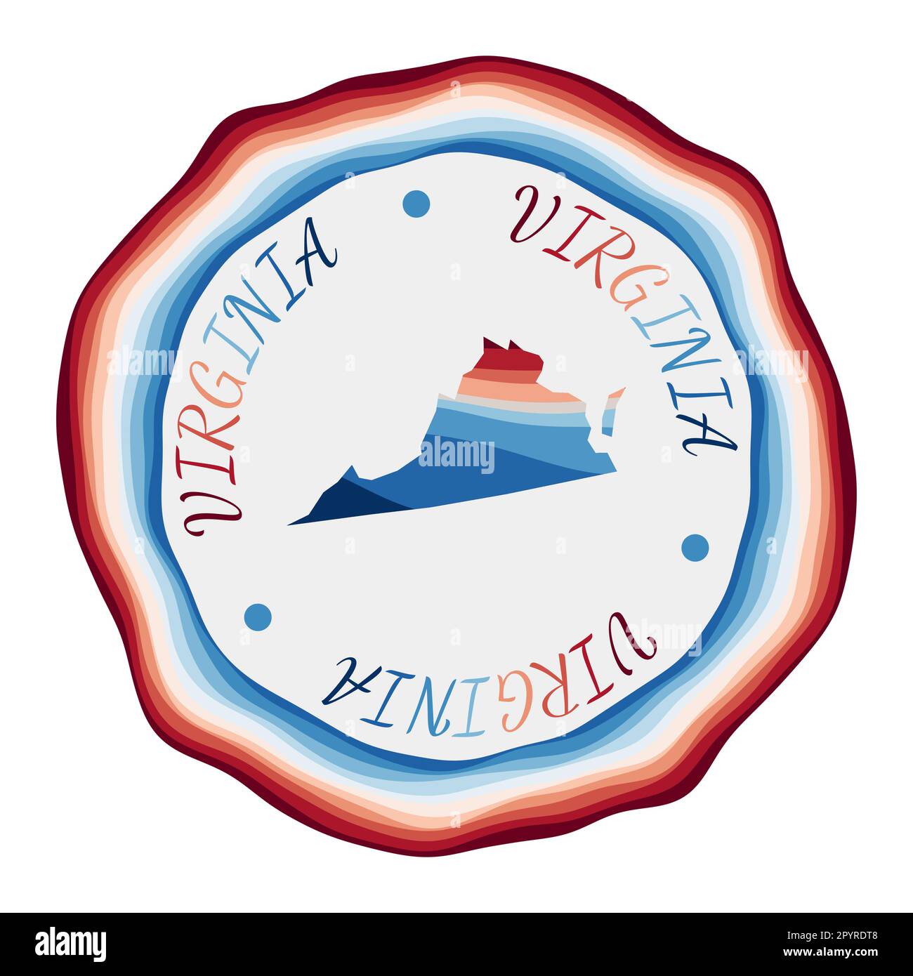 Virginia badge. Map of the US state with beautiful geometric waves and ...