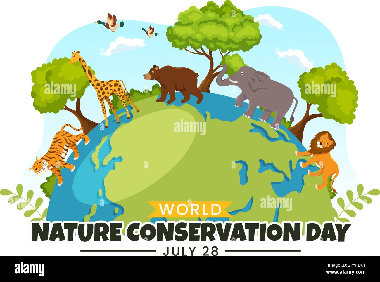World Nature Conservation Day Vector Illustration With World Map Tree