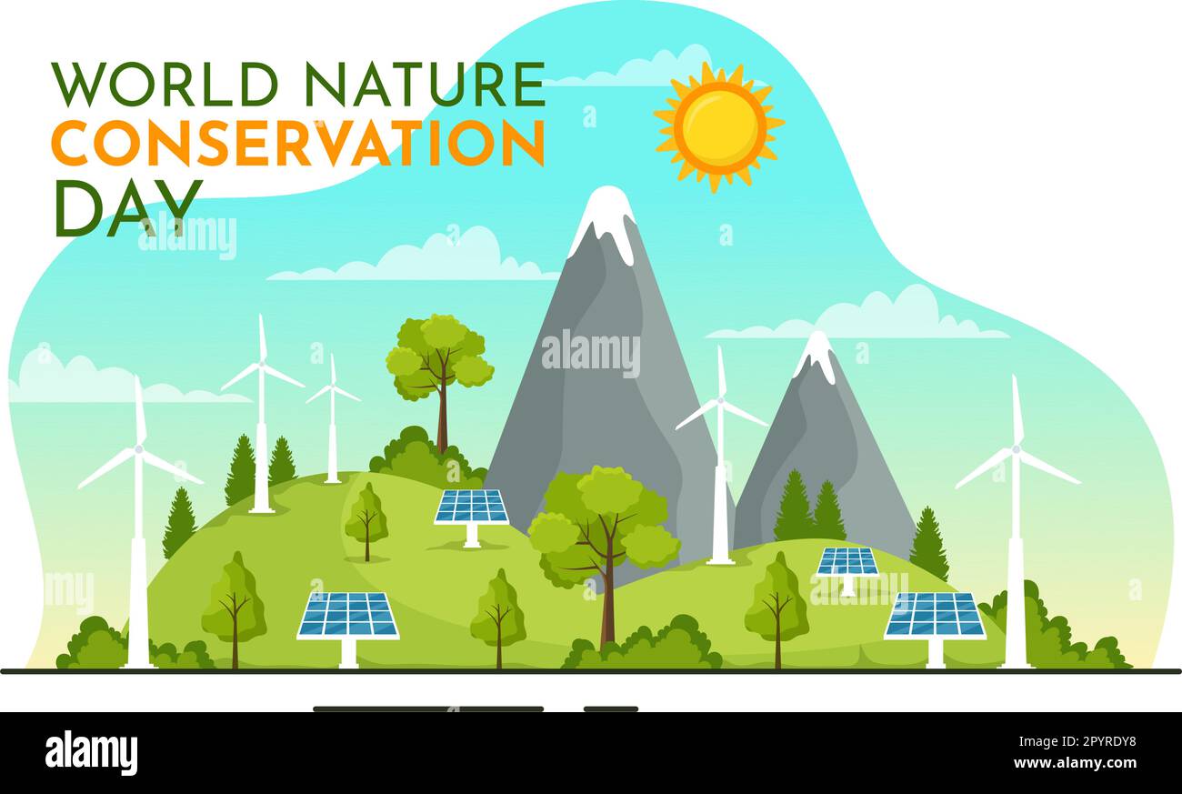 World Nature Conservation Day Vector Illustration with World Map, Tree ...