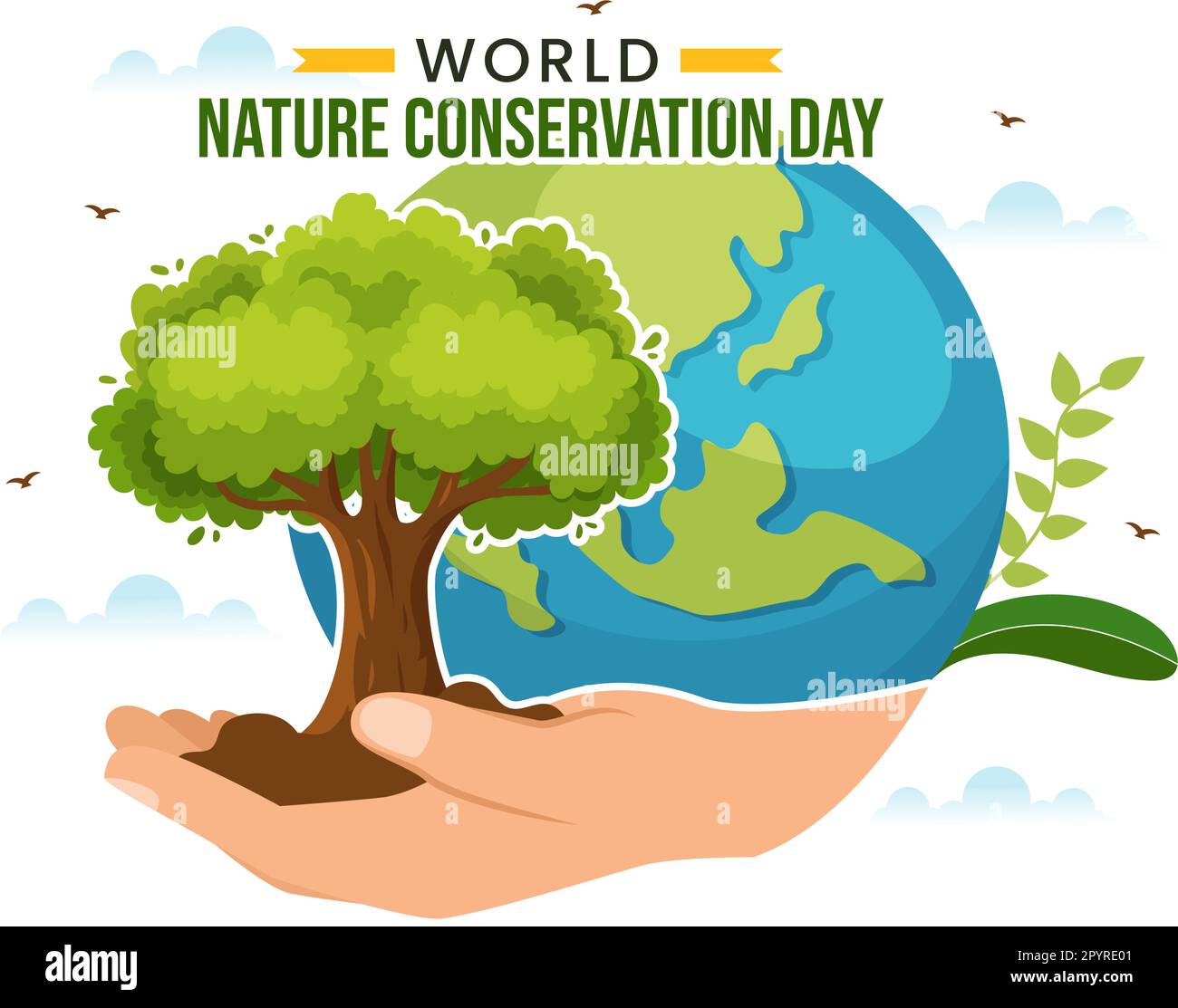 World Nature Conservation Day Vector Illustration with World Map, Tree ...