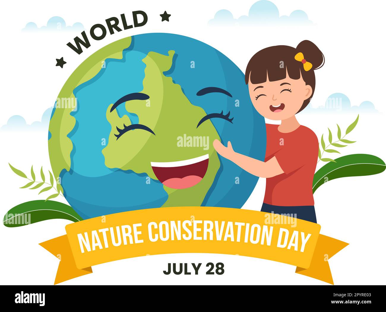 World Nature Conservation Day Vector Illustration with Kids, World Map ...