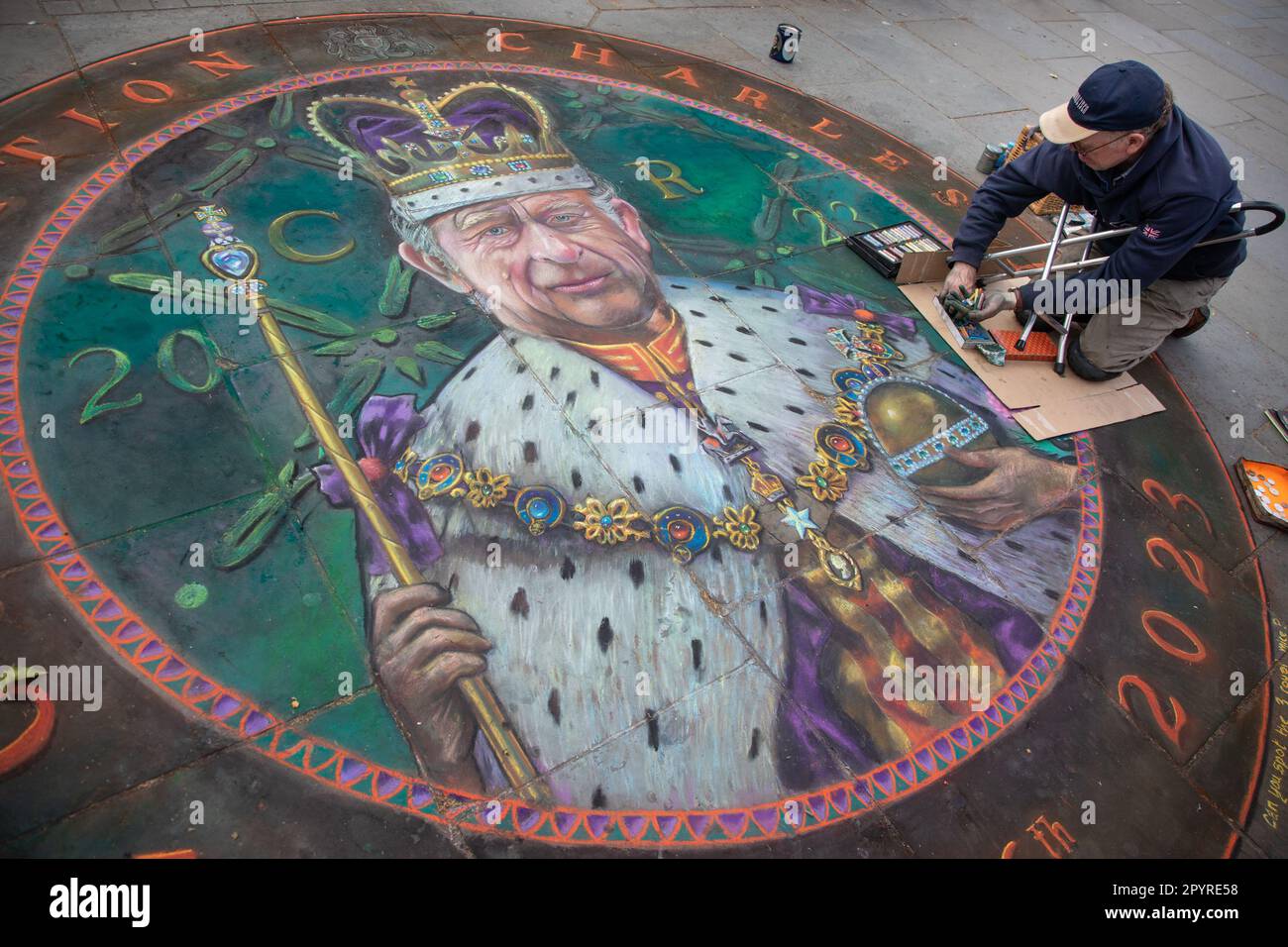 London, UK. 4th May 2023. Renowned chalk artist Julian Beever has spent ...