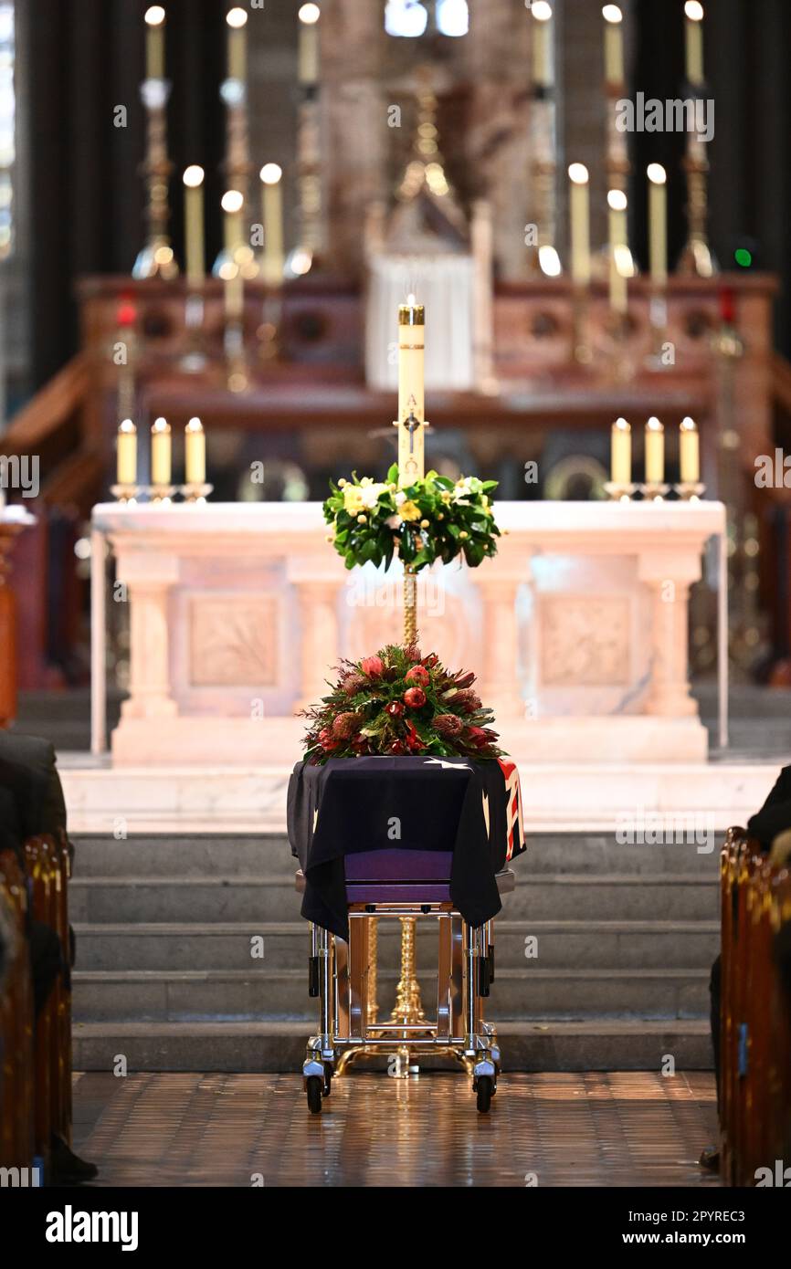 The casket during the State Funeral Service honouring Catholic priest ...