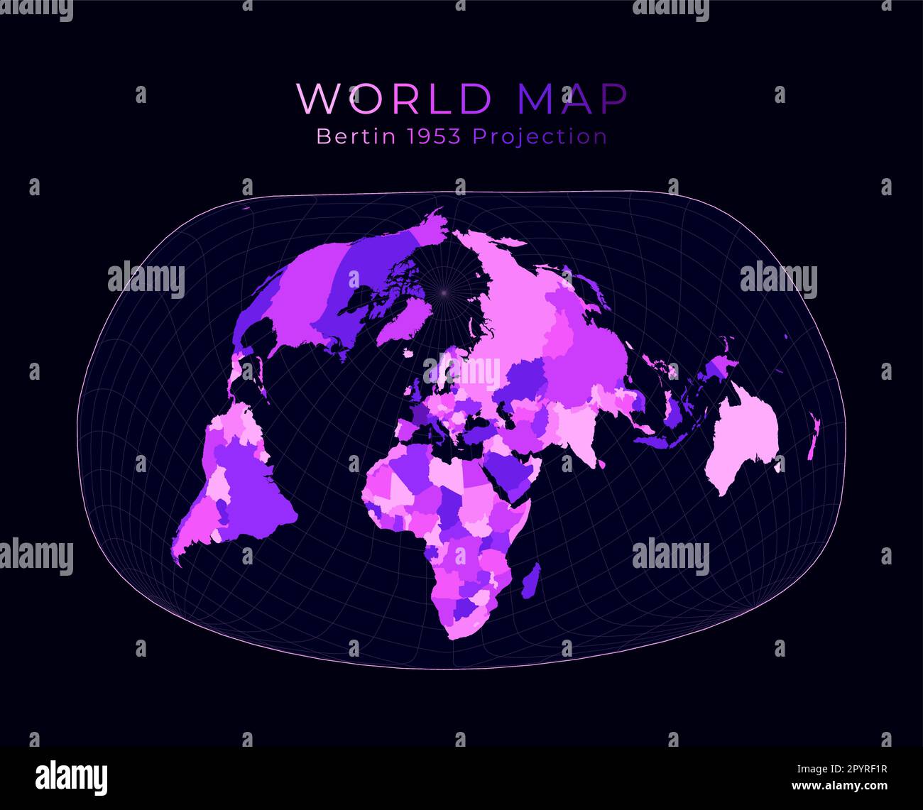 World Map. Jacques Bertin's 1953 projection. Digital world illustration ...
