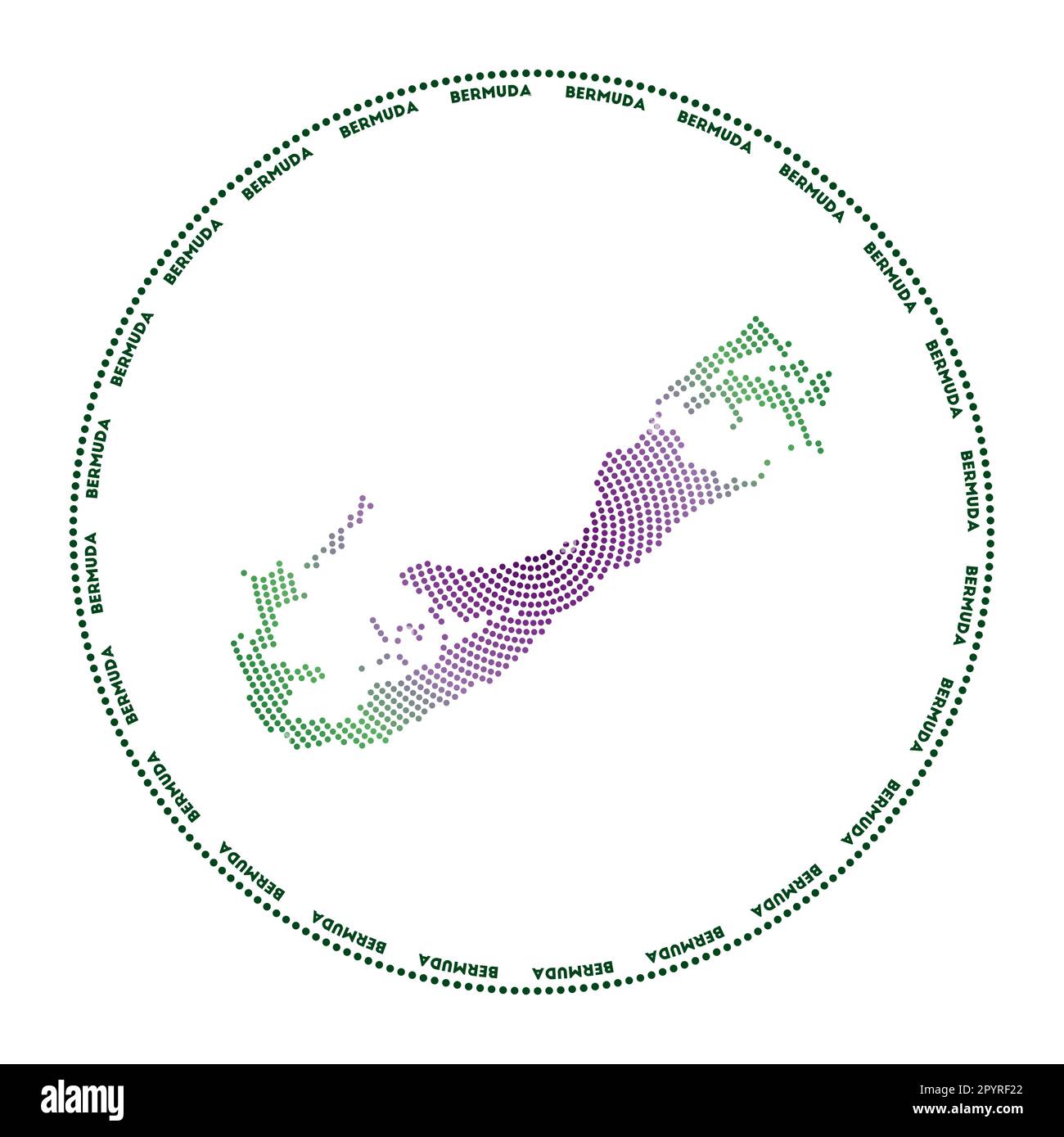 Bermuda round logo. Digital style shape of Bermuda in dotted circle ...