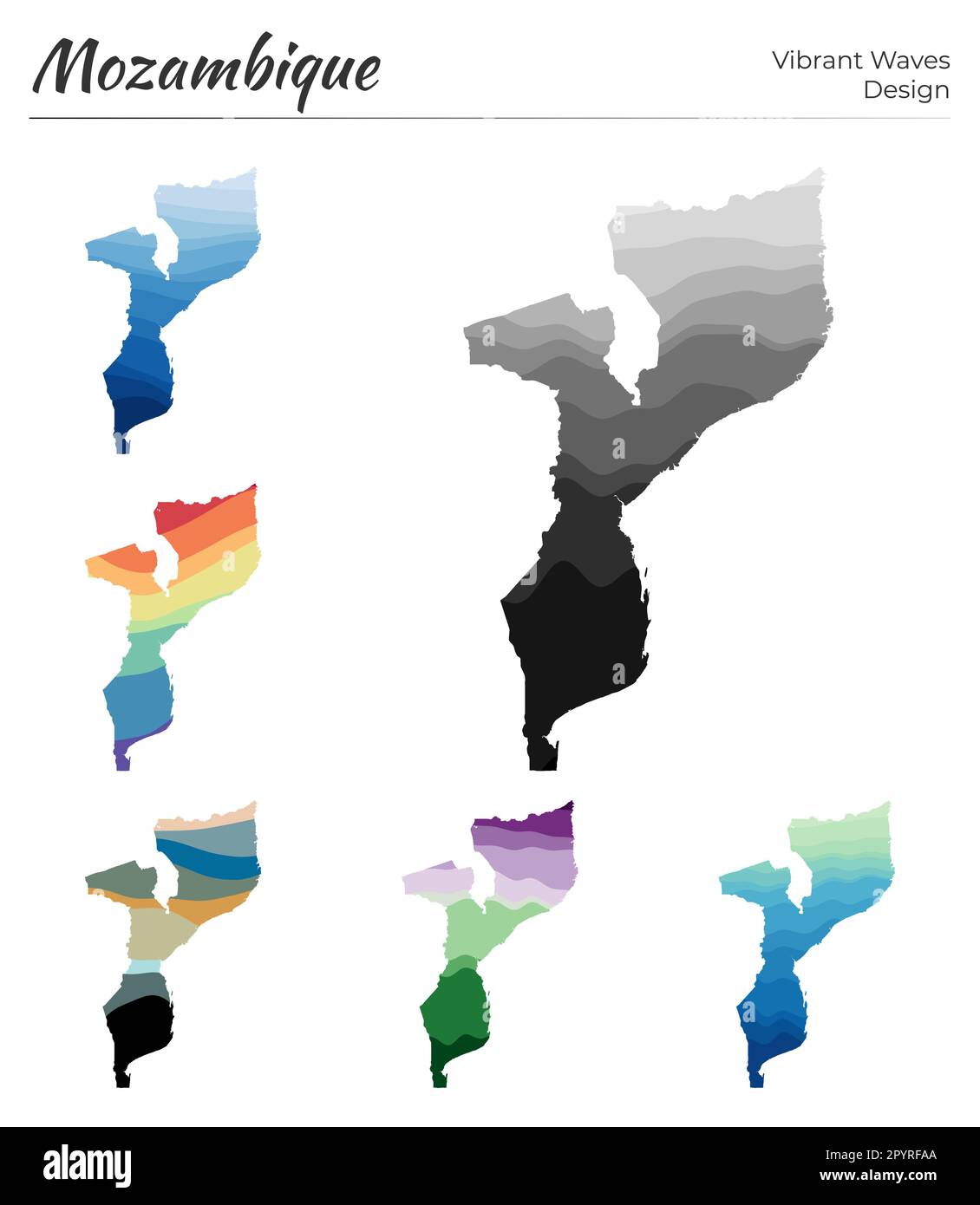 Set of vector maps of Mozambique. Vibrant waves design. Bright map of ...