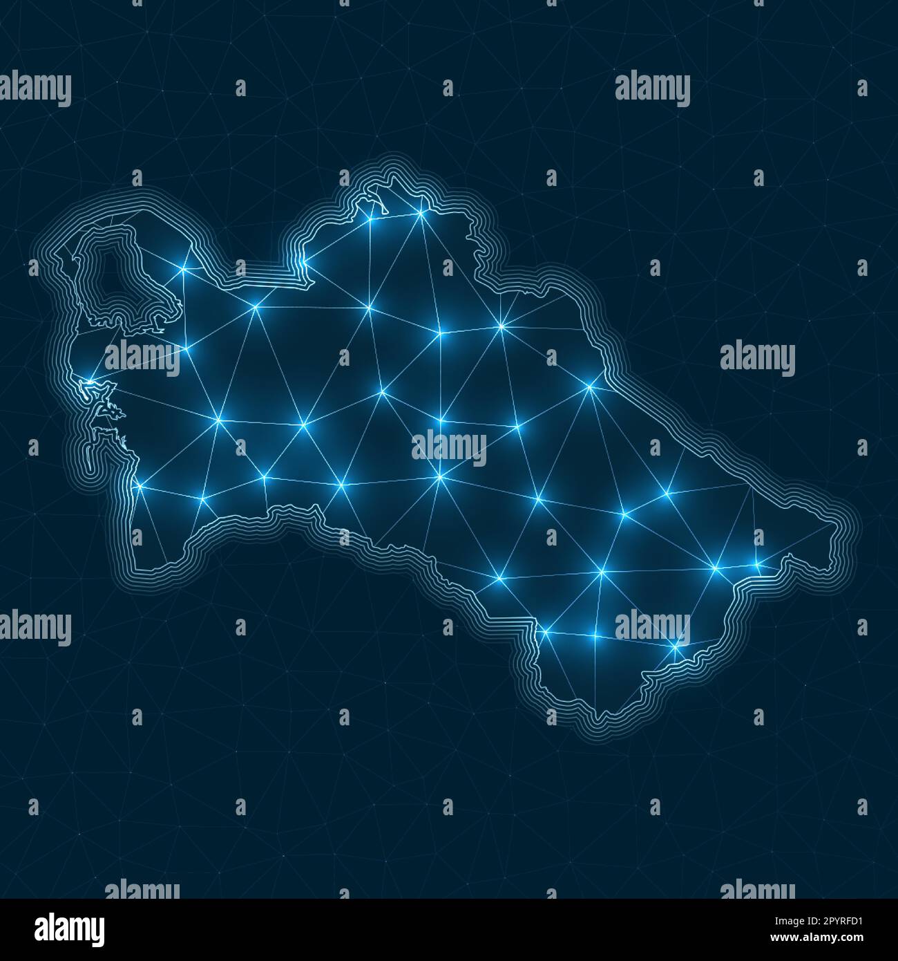 Turkmenistan network map. Abstract geometric map of the country. Digital connections and ...