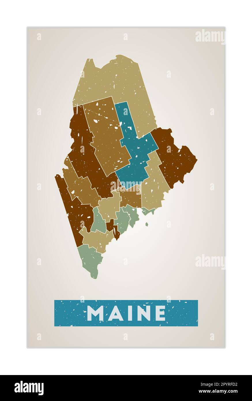 Maine map. US state poster with regions. Old grunge texture. Shape of ...