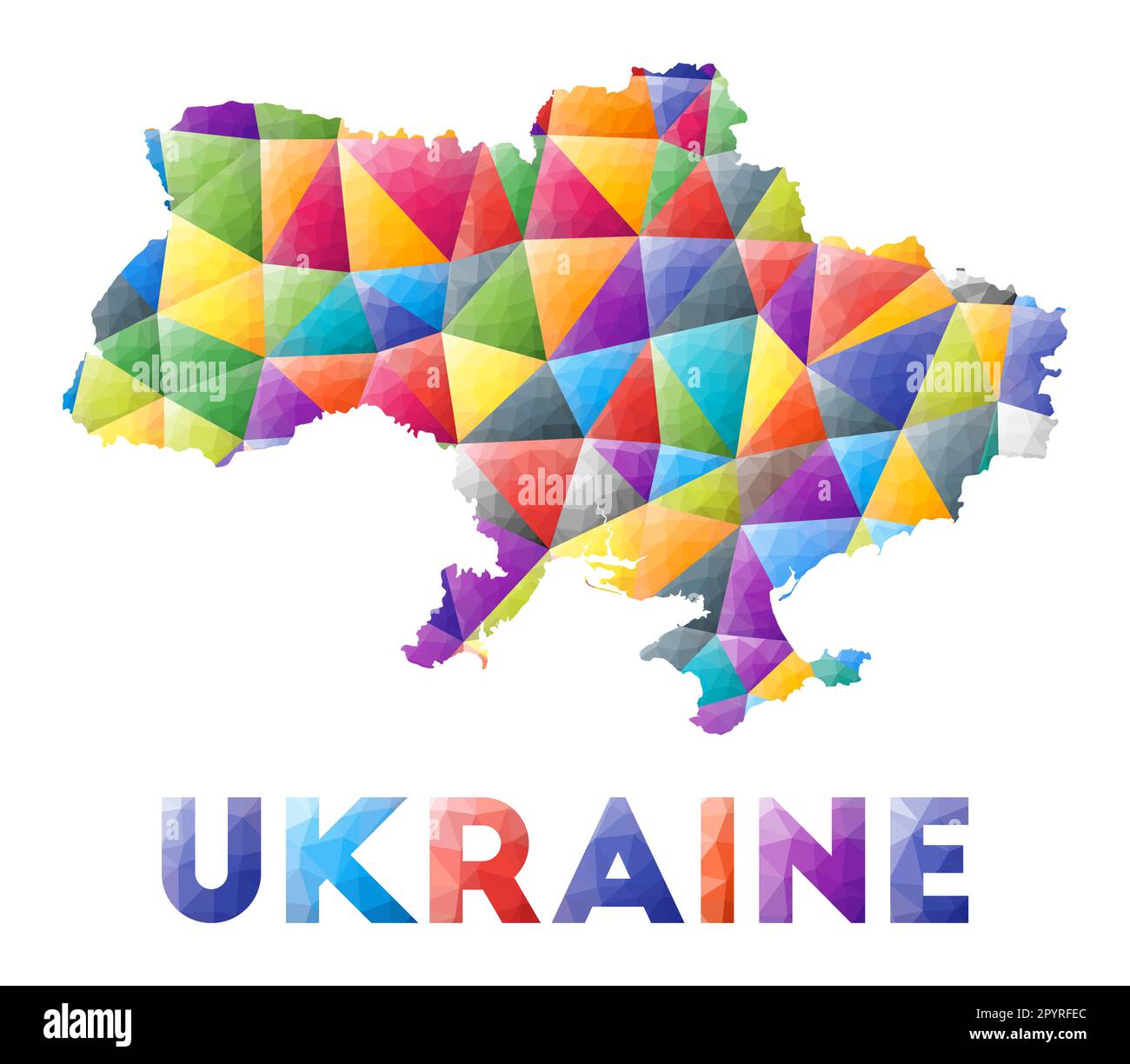 Ukraine - colorful low poly country shape. Multicolor geometric ...