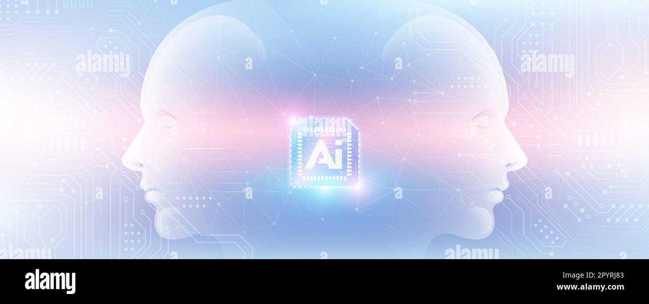 AI technology concept artificial abstract human side face and chip ...