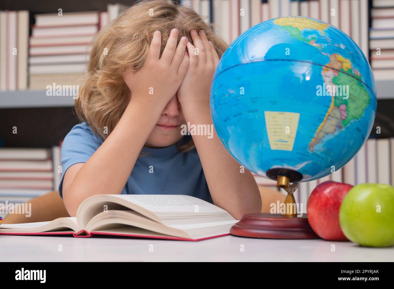 Tired and bored pupil. Nerd pupil. Clever child from elementary school ...