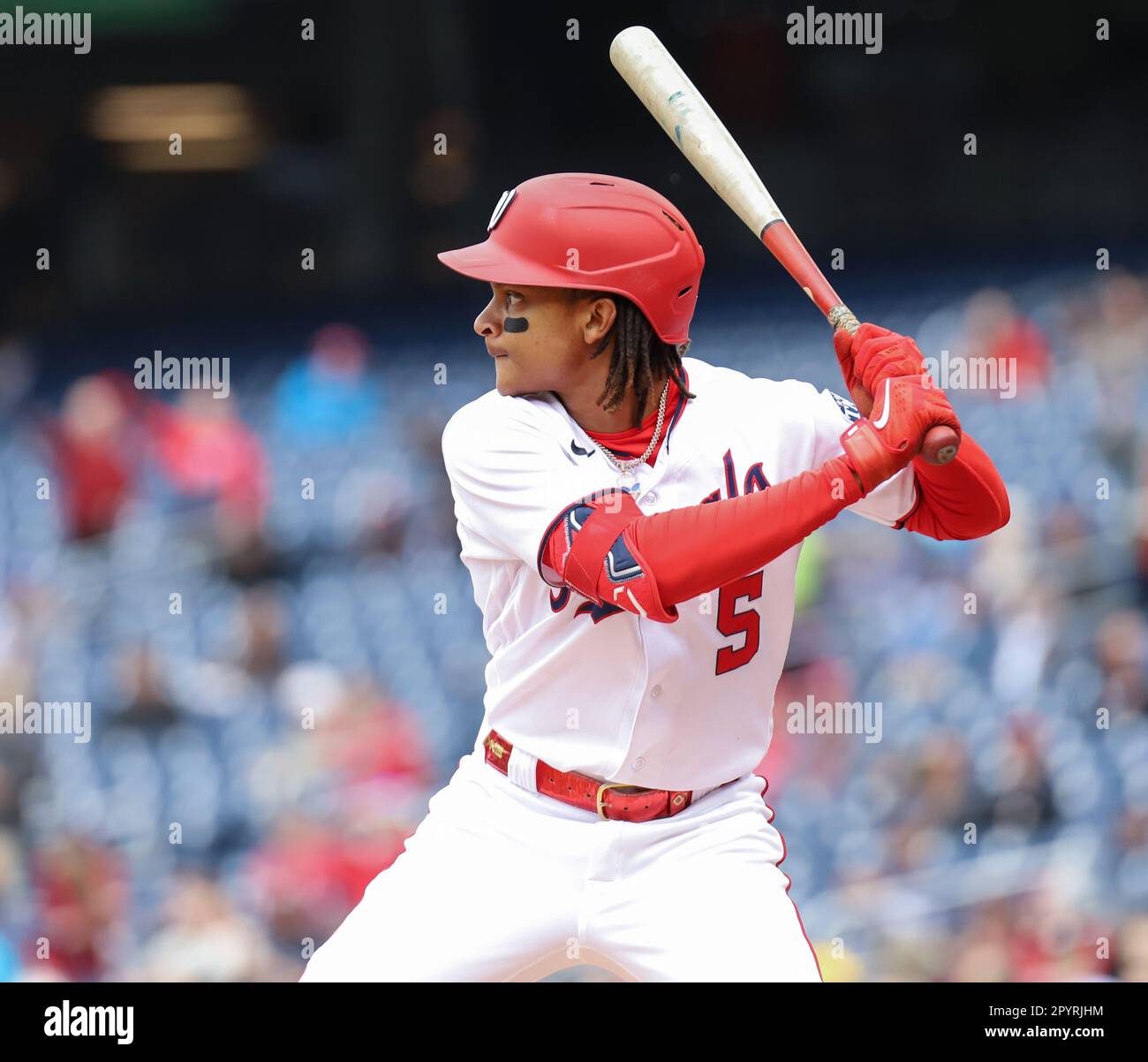 Washington nationals shortstop cj abrams 5 steps into batters box hi ...