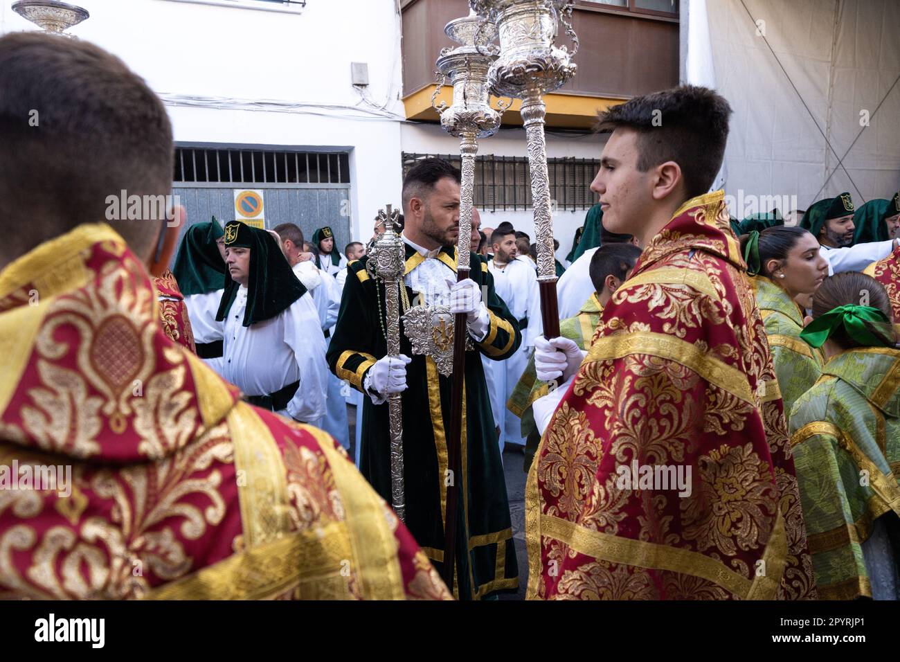 Participants in a traditional Roman Catholic procession prepare for the ...