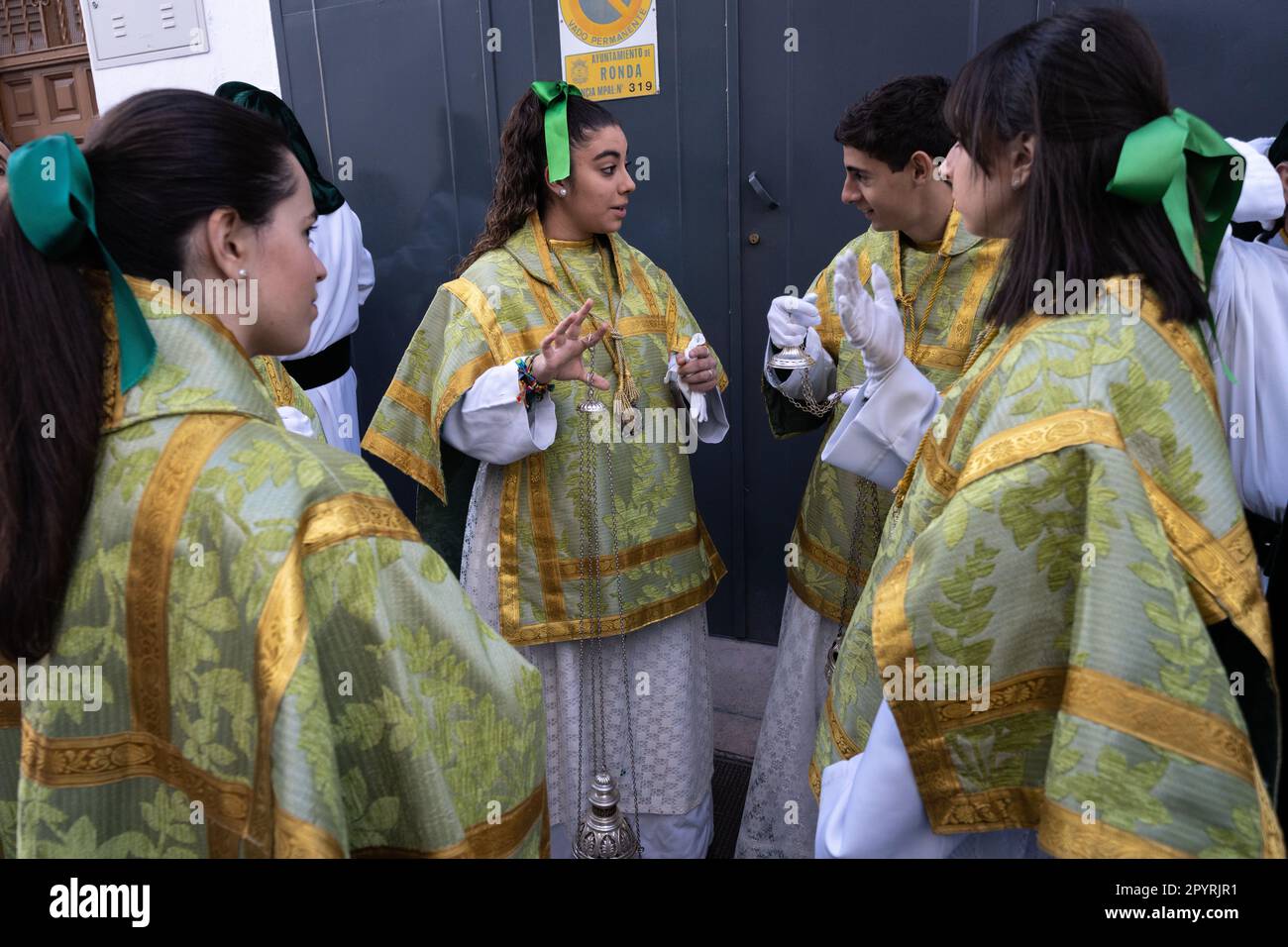 Participants in a traditional Roman Catholic procession prepare for the ...