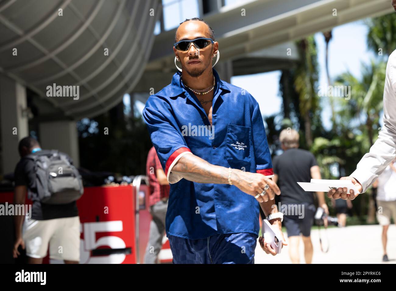Miami, Florida, USA. 4th May, 2023. SIR LEWIS HAMILTON arrives to the ...