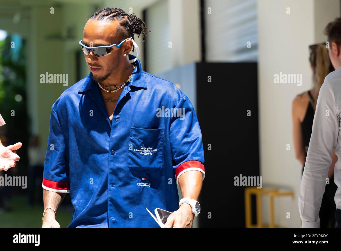 Miami, Florida, USA. 4th May, 2023. SIR LEWIS HAMILTON arrives to the ...
