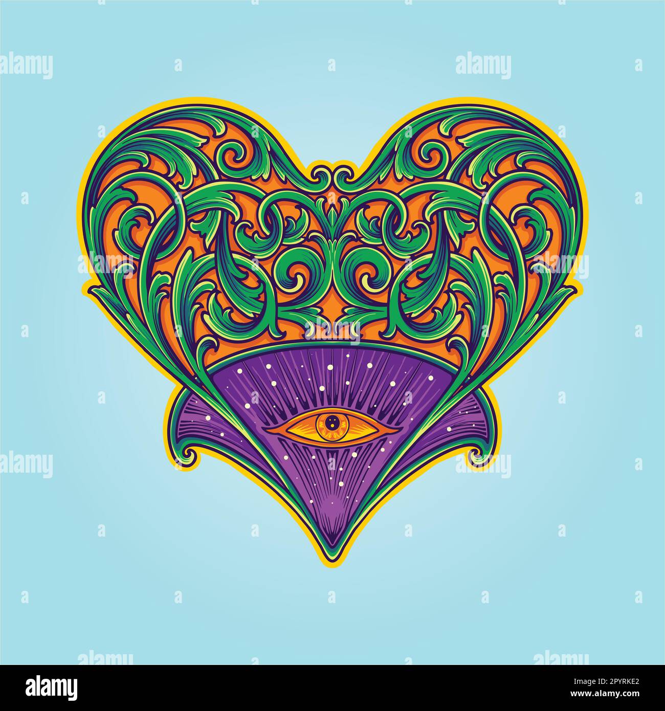 Classical engraved ornament with heart shape border illustrations ...