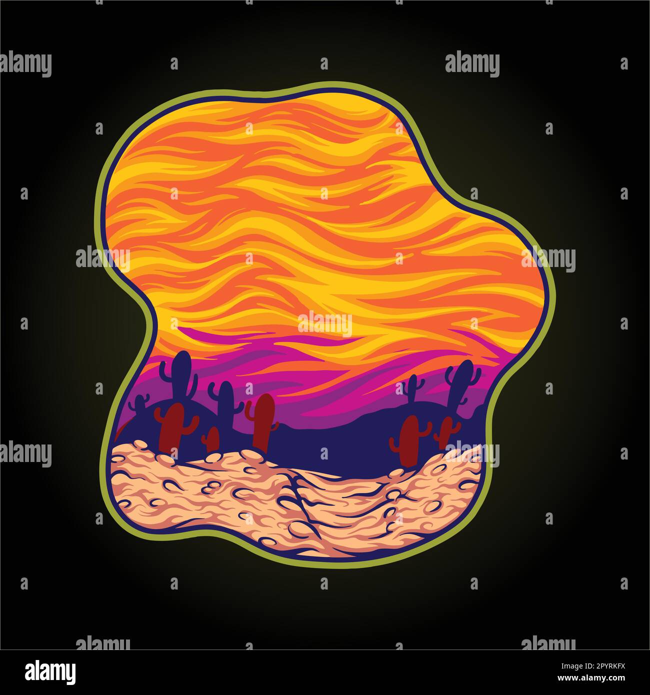 Desert landscape before nightfall background logo illustrations vector ...