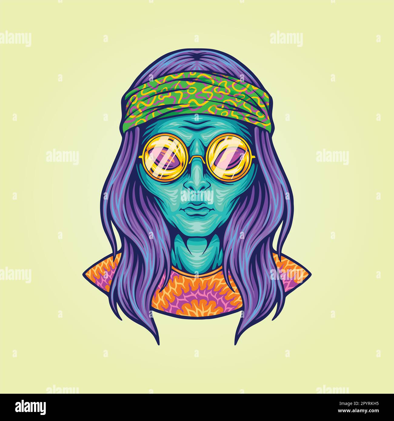 Hippie alien girl with glasses psychedelic logo illustrations vector ...