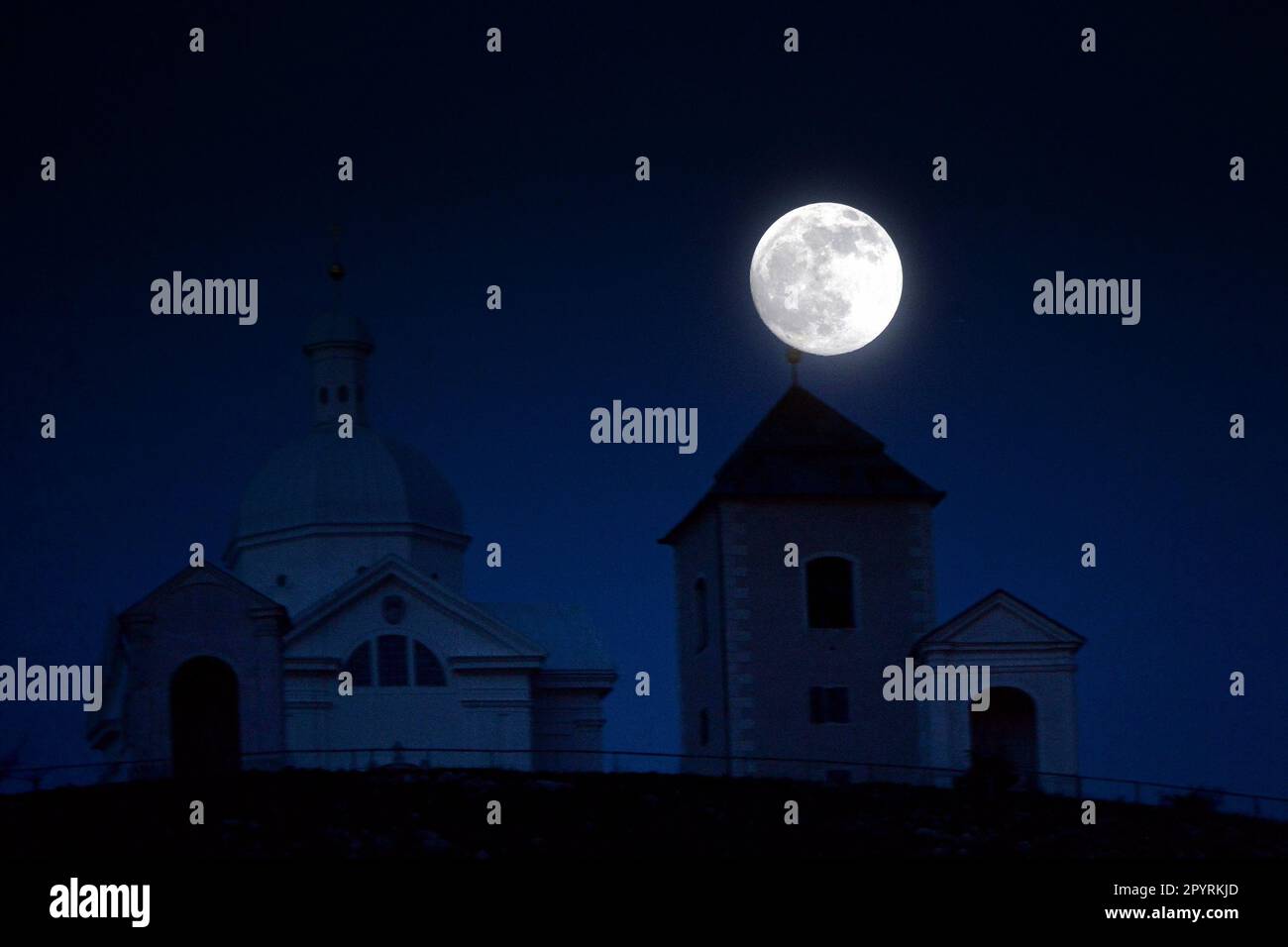 Mikulov, Czech Republic. 4th May, 2023. A Moon momes out above Holy ...