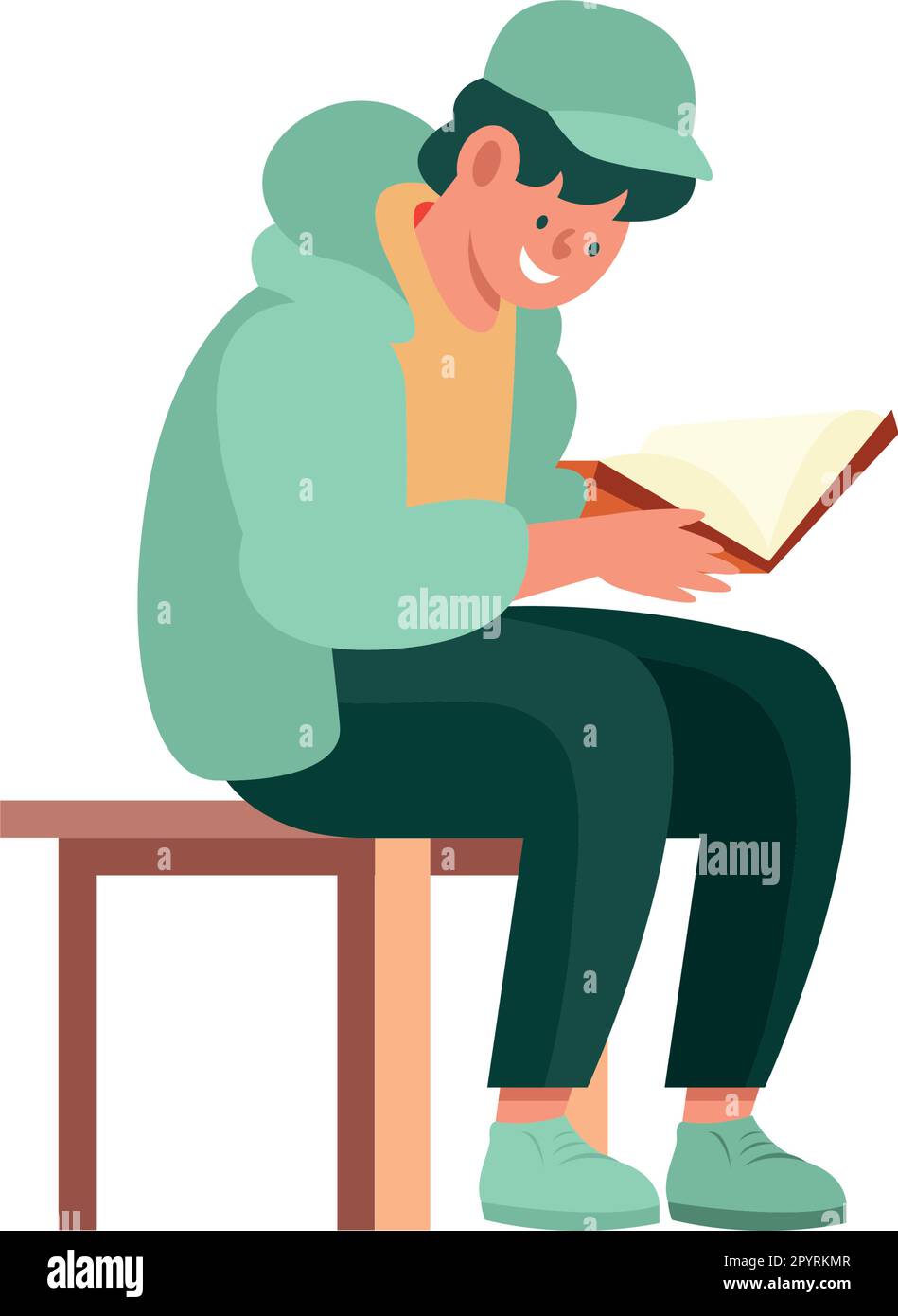 One person sitting reading book smiling happily over white Stock Vector ...